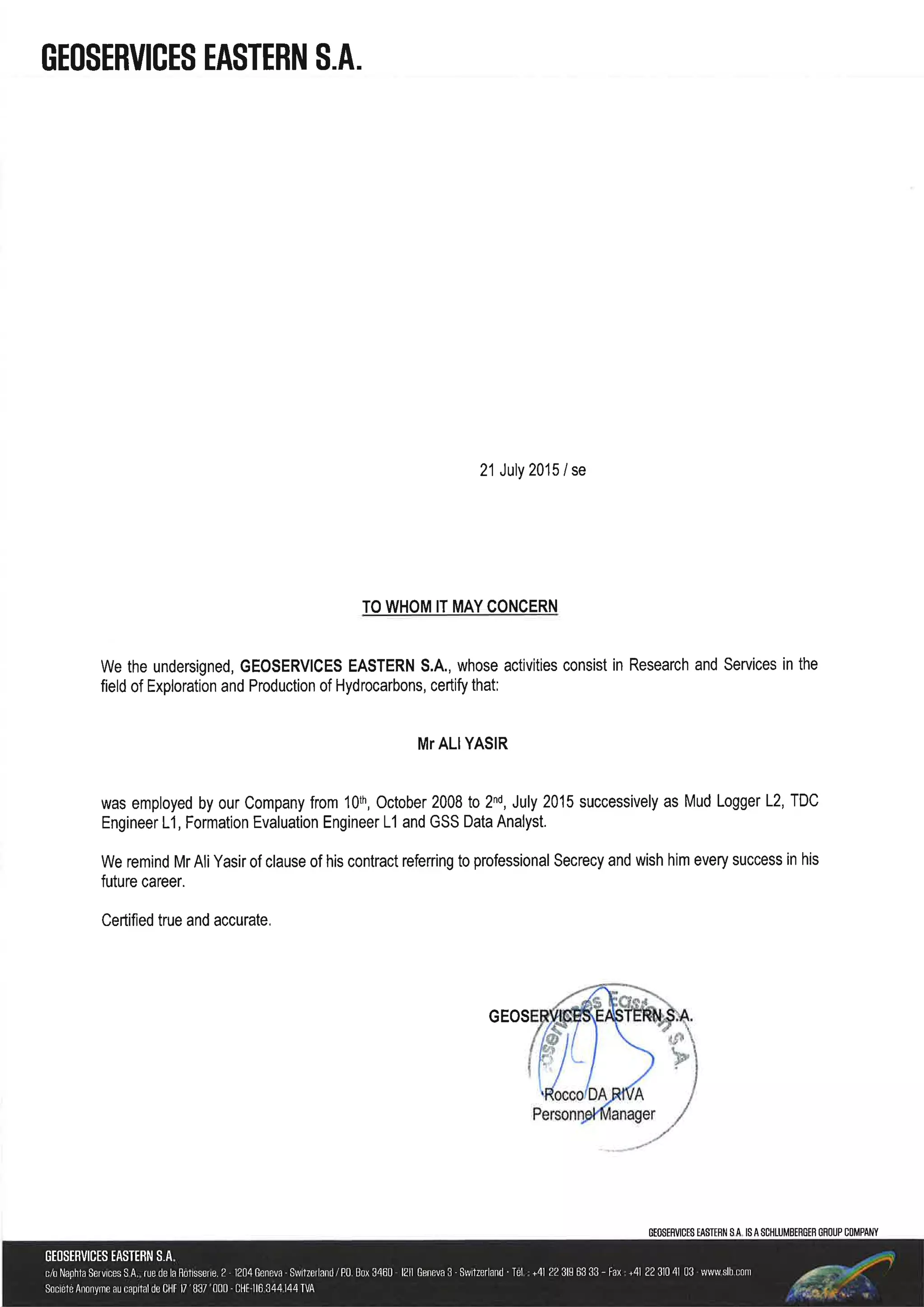 Geo Experience Certificate | PDF