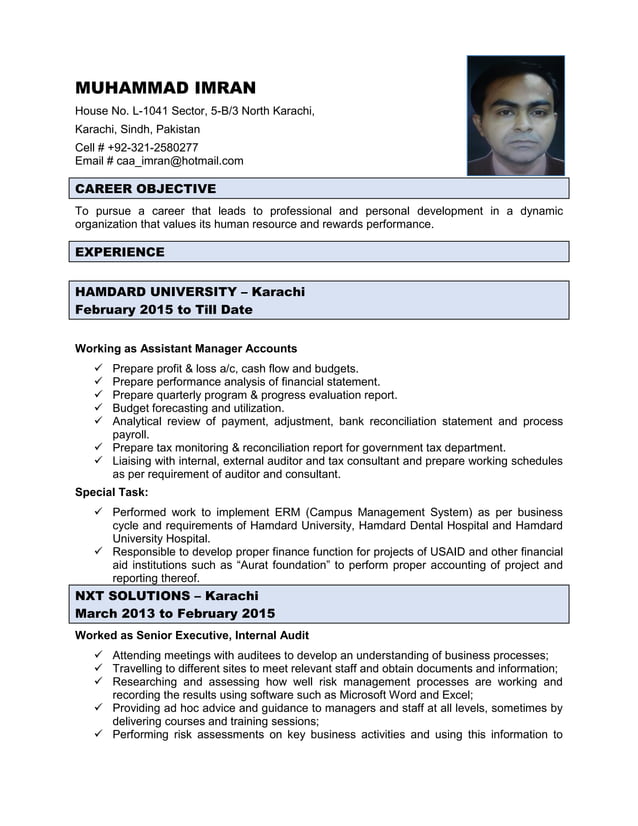 Imran resume | PDF | Business Accounting & Finance | Business