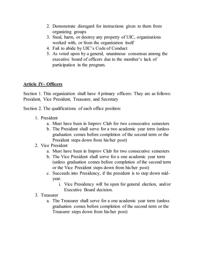 Improv Club Constitution | DOCX | Resume Writing and Advice | Job Search