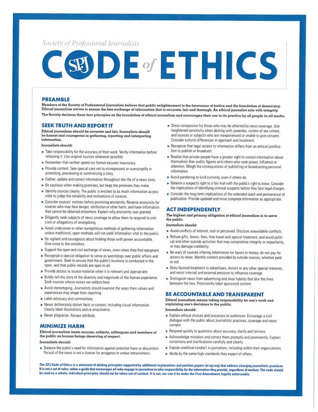 SPJ Code of Ethics Translation by Carlos Restrepo | PDF