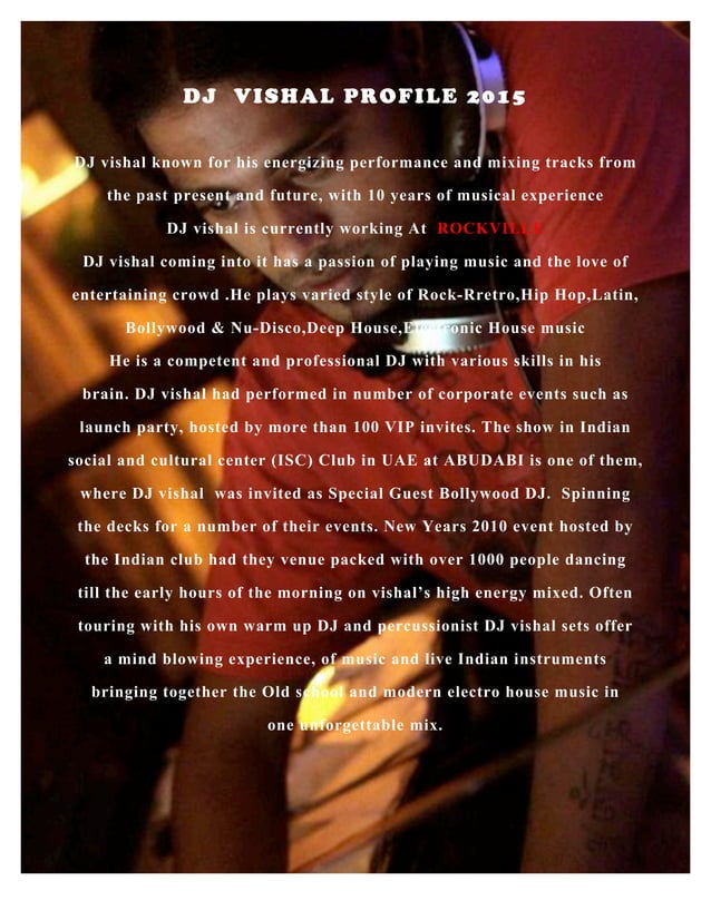 DJ VISHAL PROFILE 2015-2016 | PDF | Dance and Electronic Music | Music