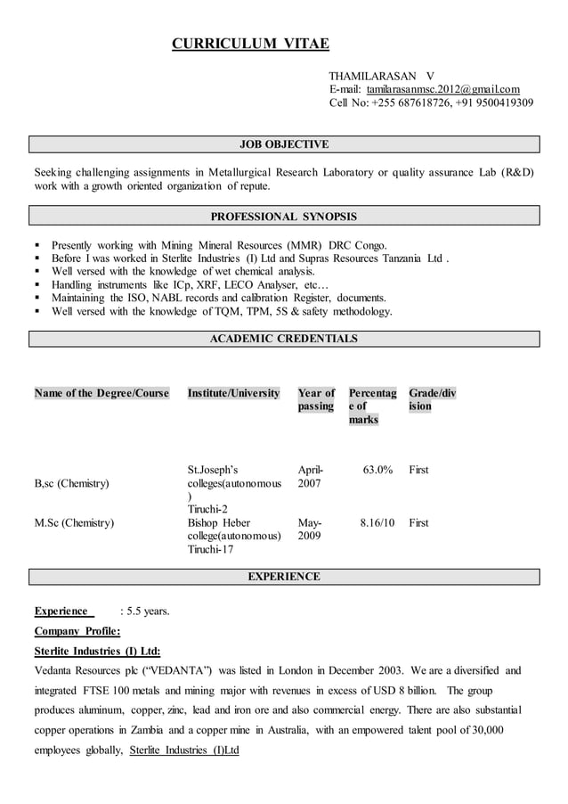 THAMIL-RESUME | DOCX | Chemistry | Science