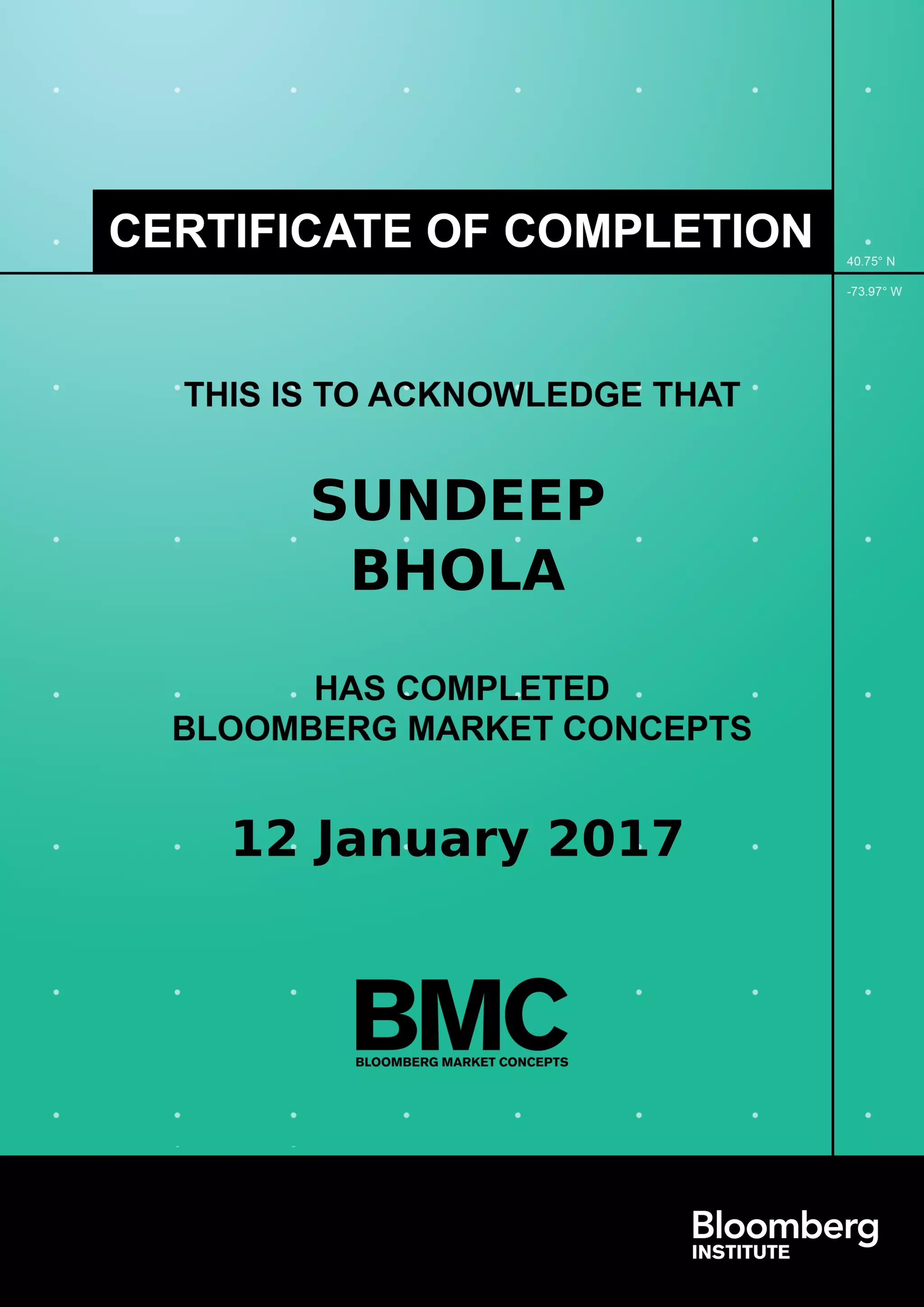 BMC Bloomberg Market Concepts Certificate of completion | PDF