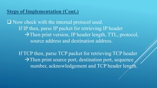 PACKET Sniffer IMPLEMENTATION | PPTX