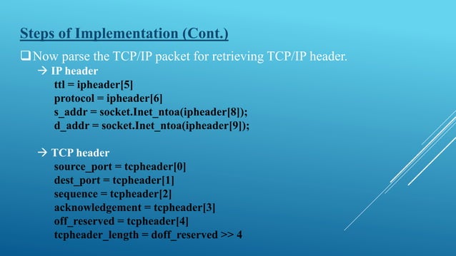 PACKET Sniffer IMPLEMENTATION | PPTX