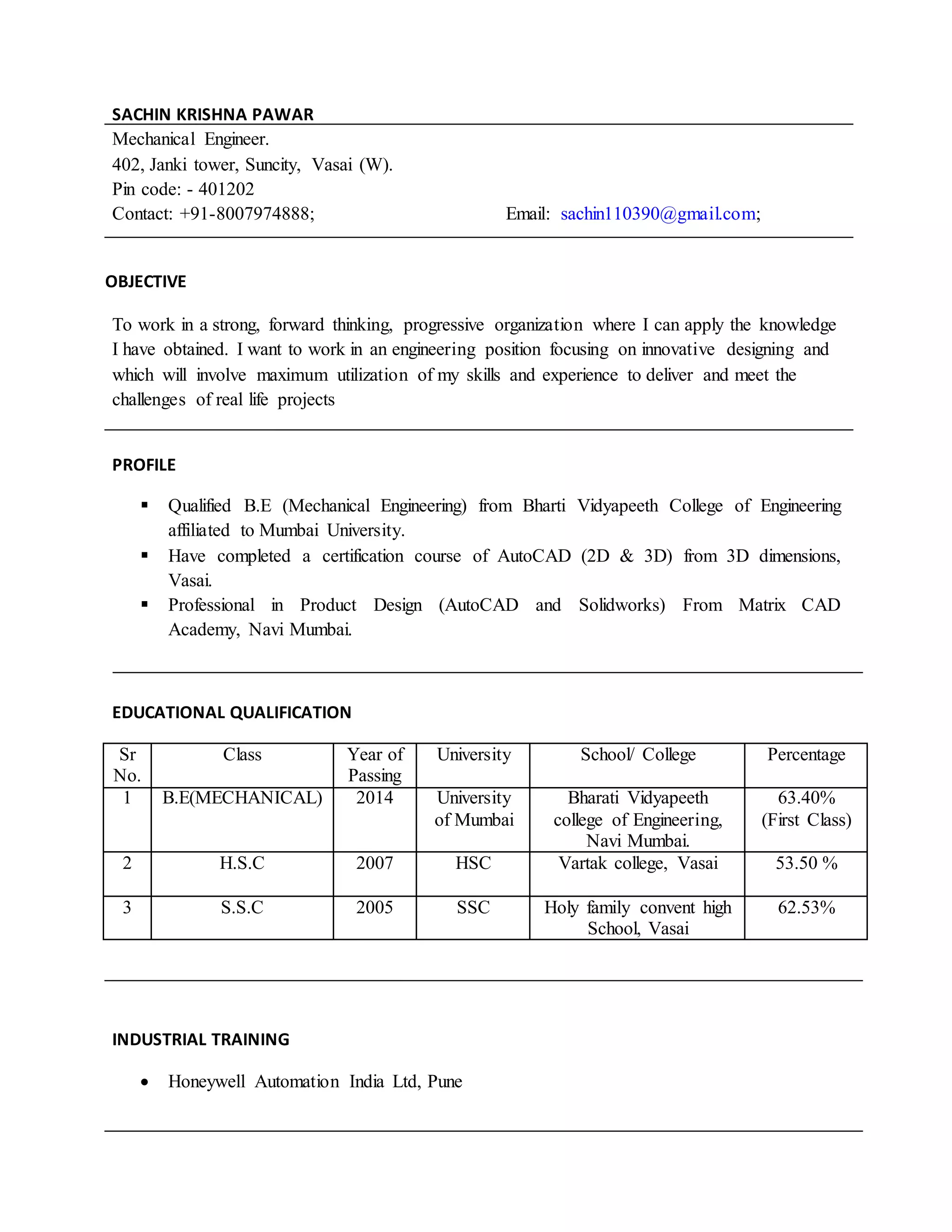 resume (Sachin Pawar) | PDF