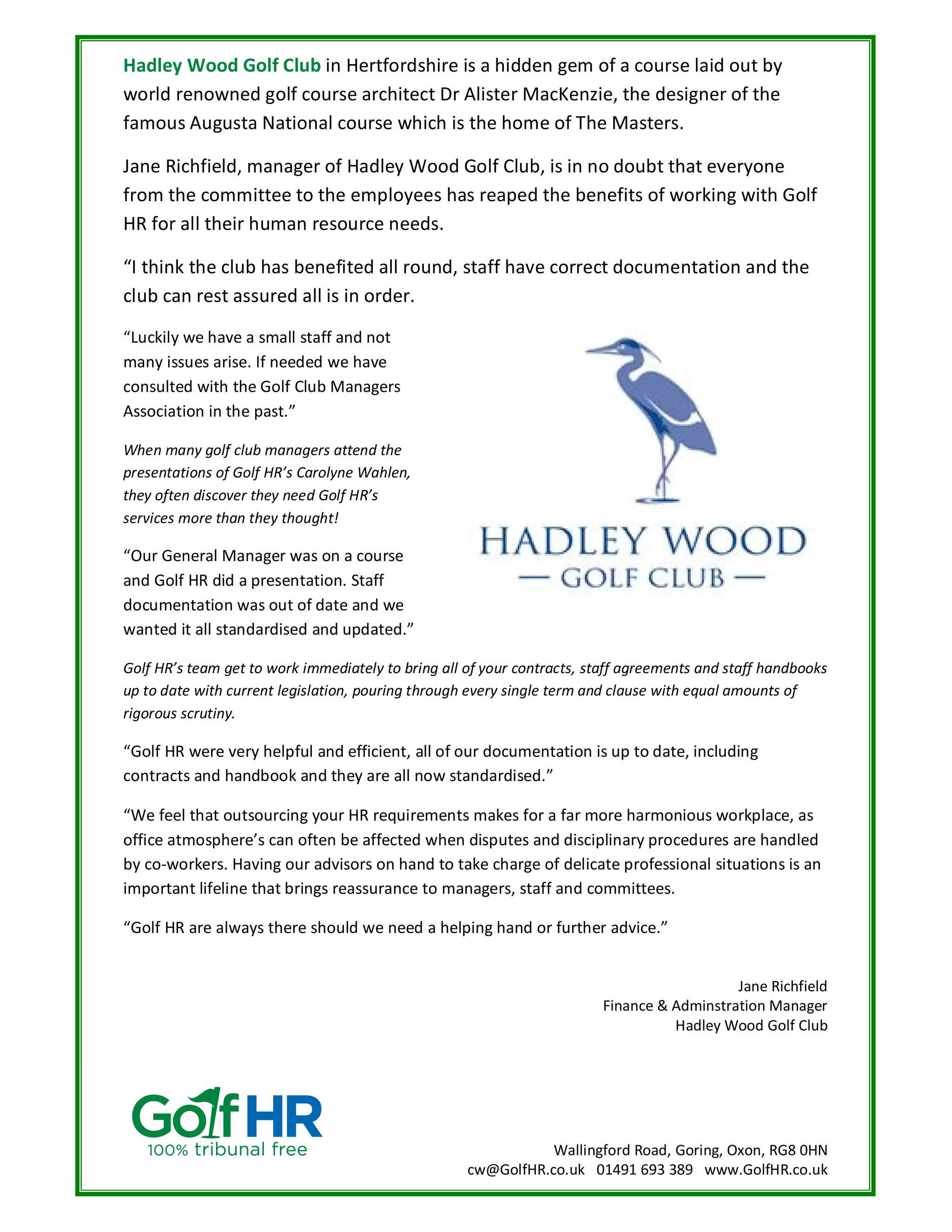Case Study - Hadley Wood Golf Club | PDF