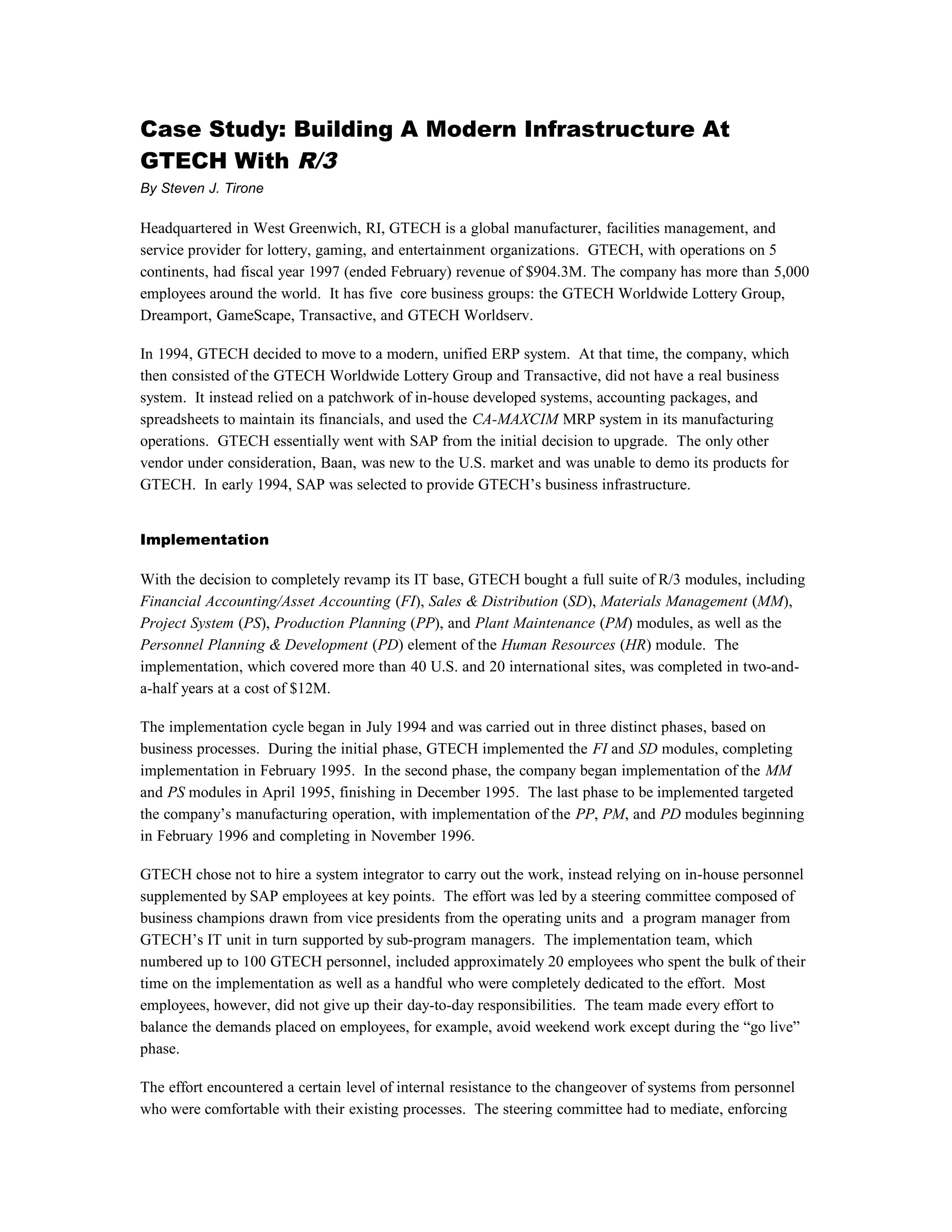 GTECH Implementation - AMR | DOC