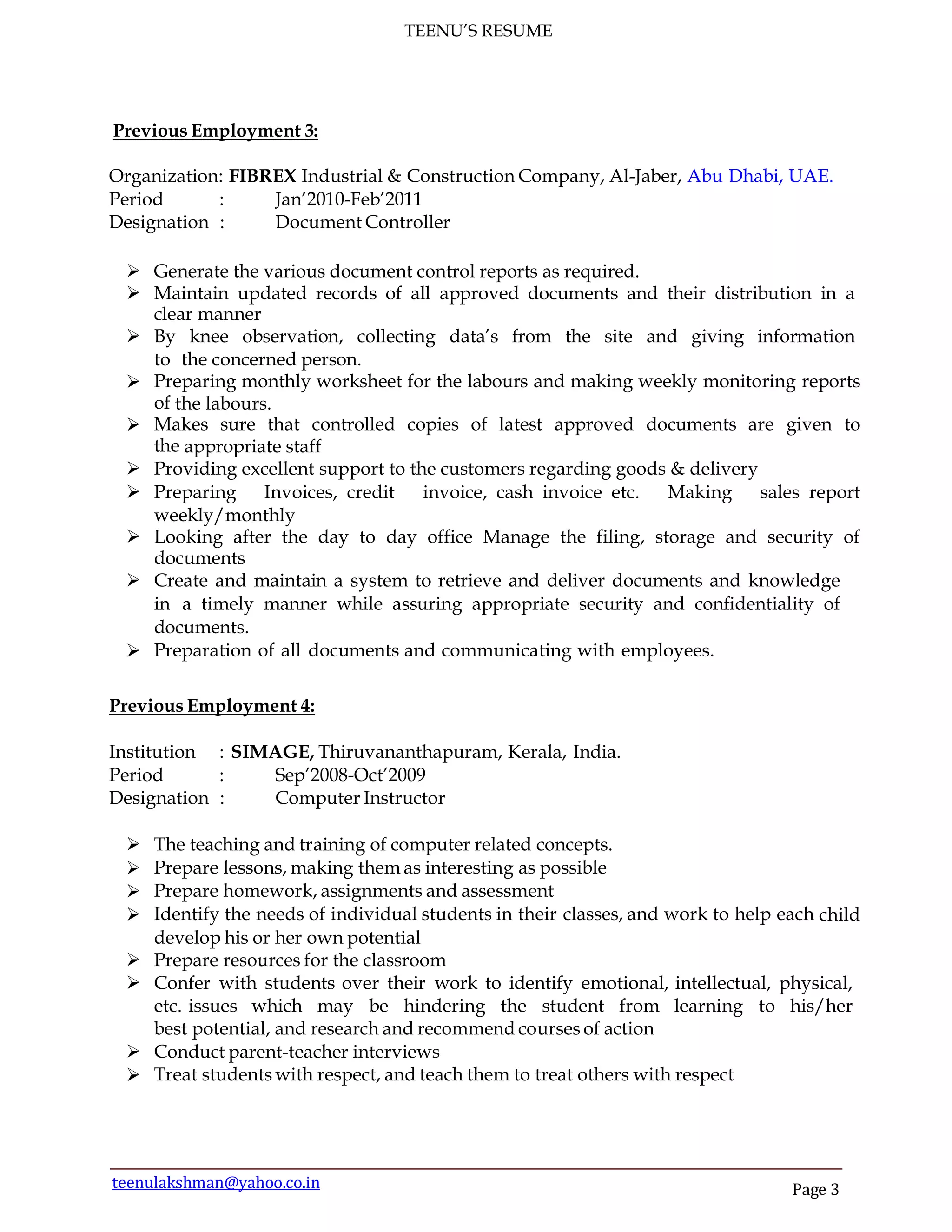 TEENU'S RESUME1 | PDF