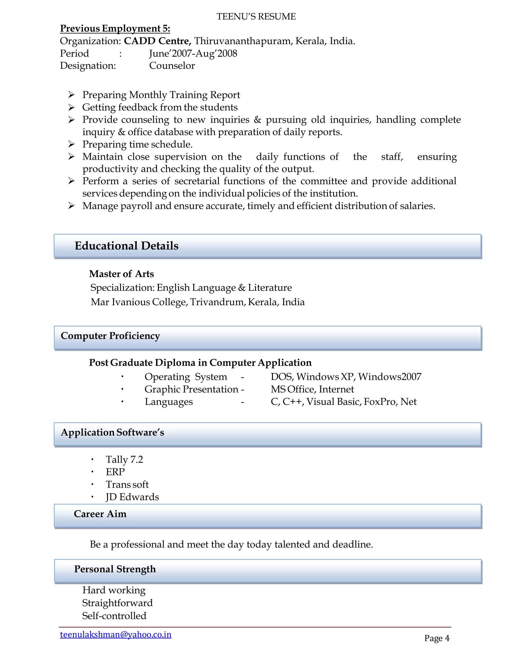 TEENU'S RESUME1 | PDF