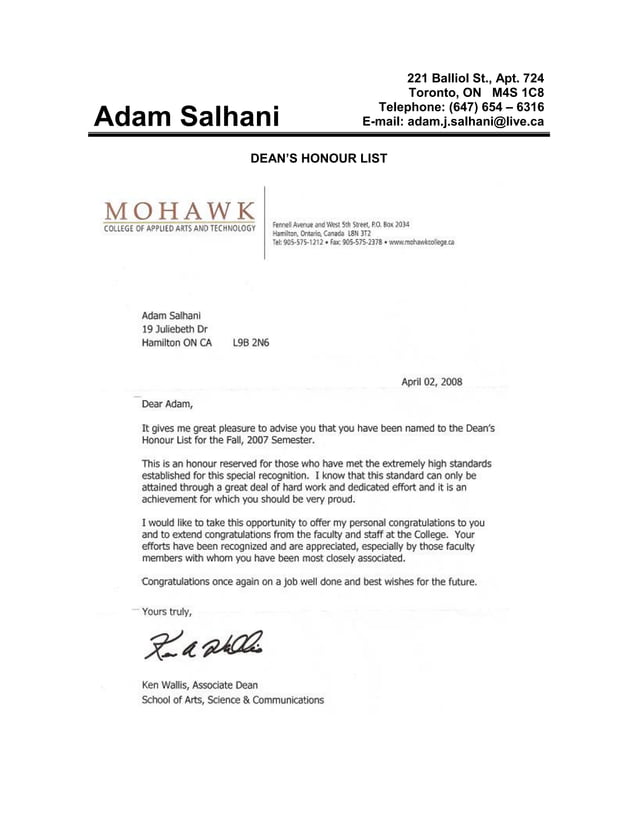 Dean List 2008 - Mohawk College | PDF