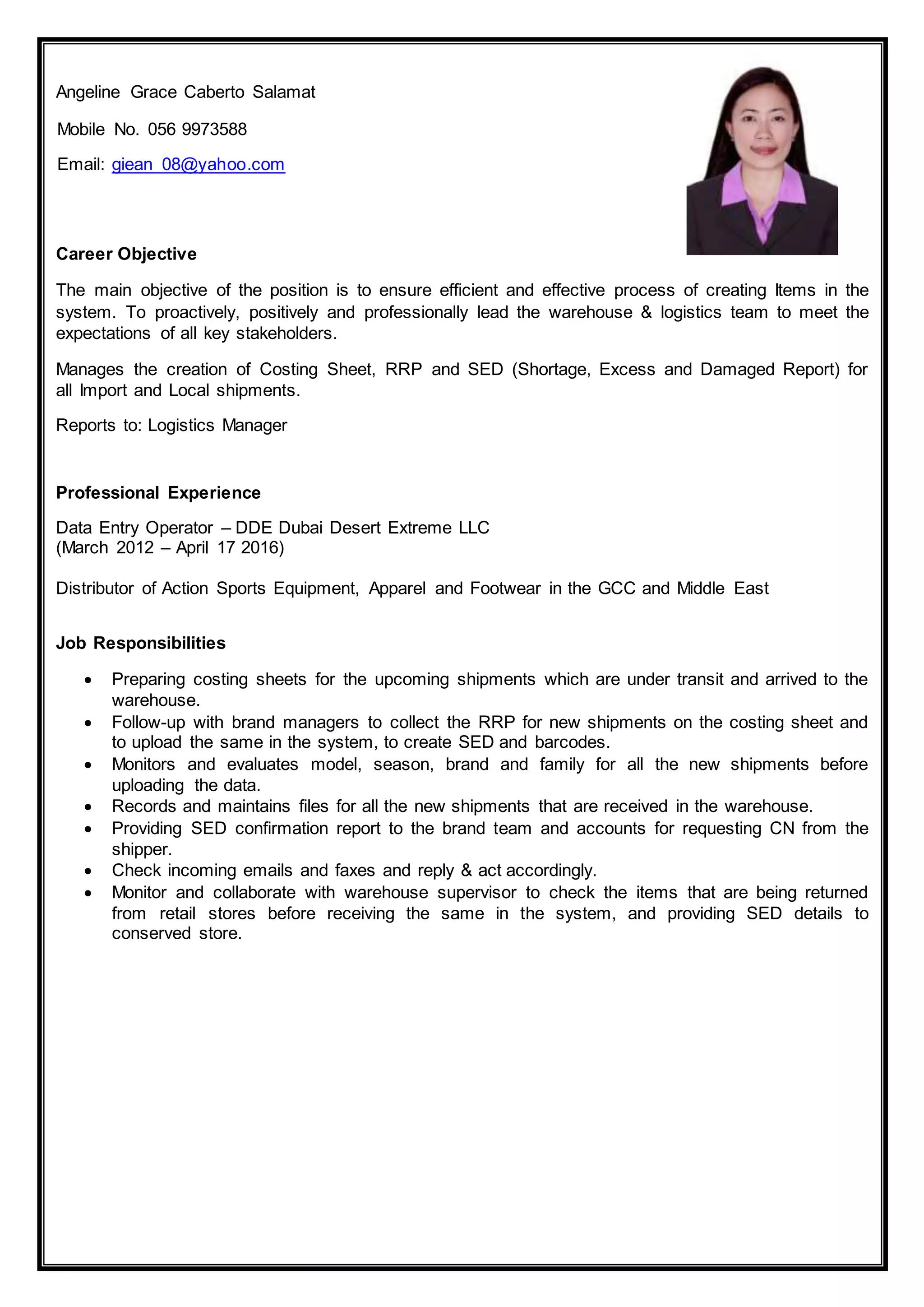 ANGELINE GRACE - CV | PDF