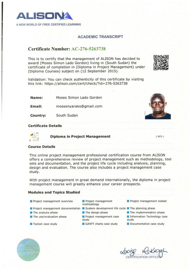 ACADEMIC TRANSCRIPT DIPLOMA IN PROJECT MANAGEMENT 1 | PDF