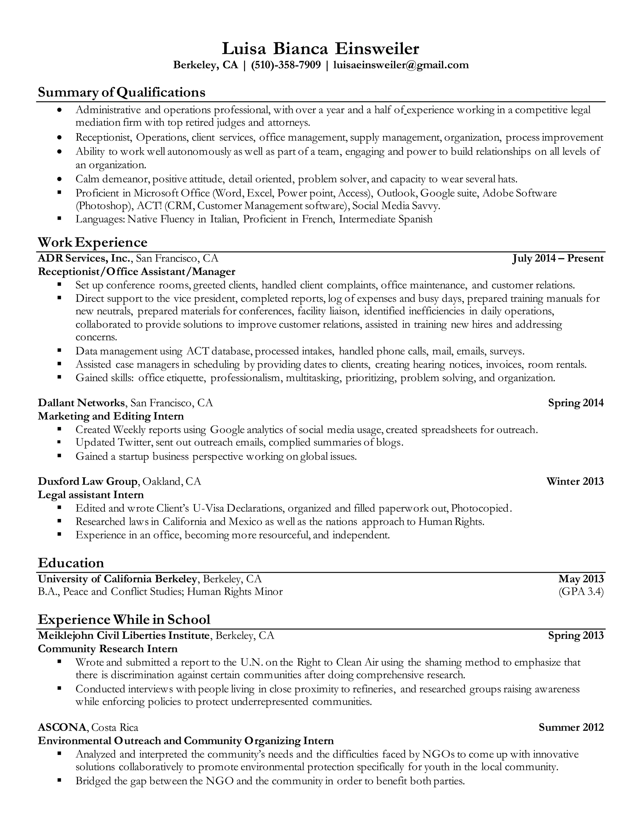 Luisa Einsweiler Resume 2016 | DOCX