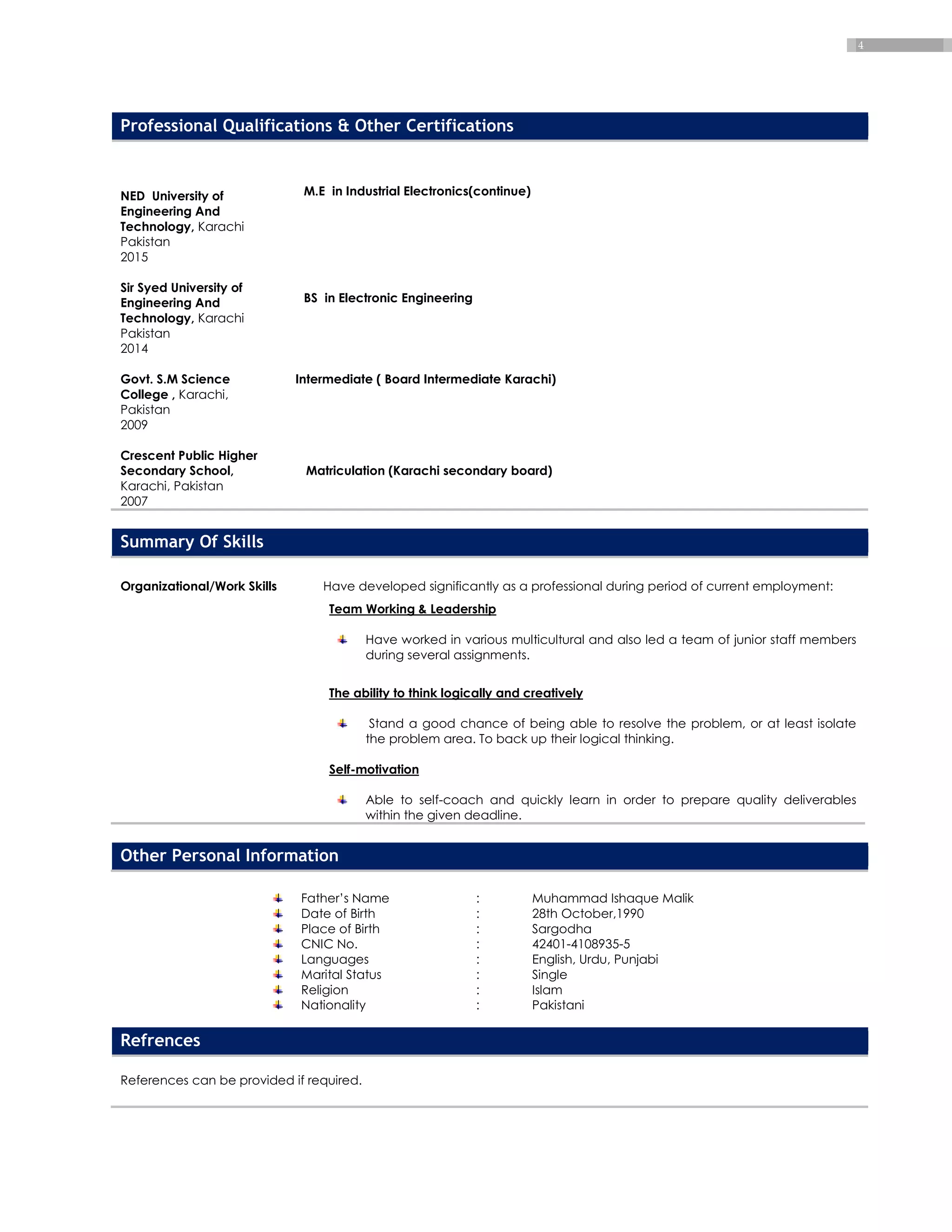 Malik Muhammad Junaid Resume | PDF