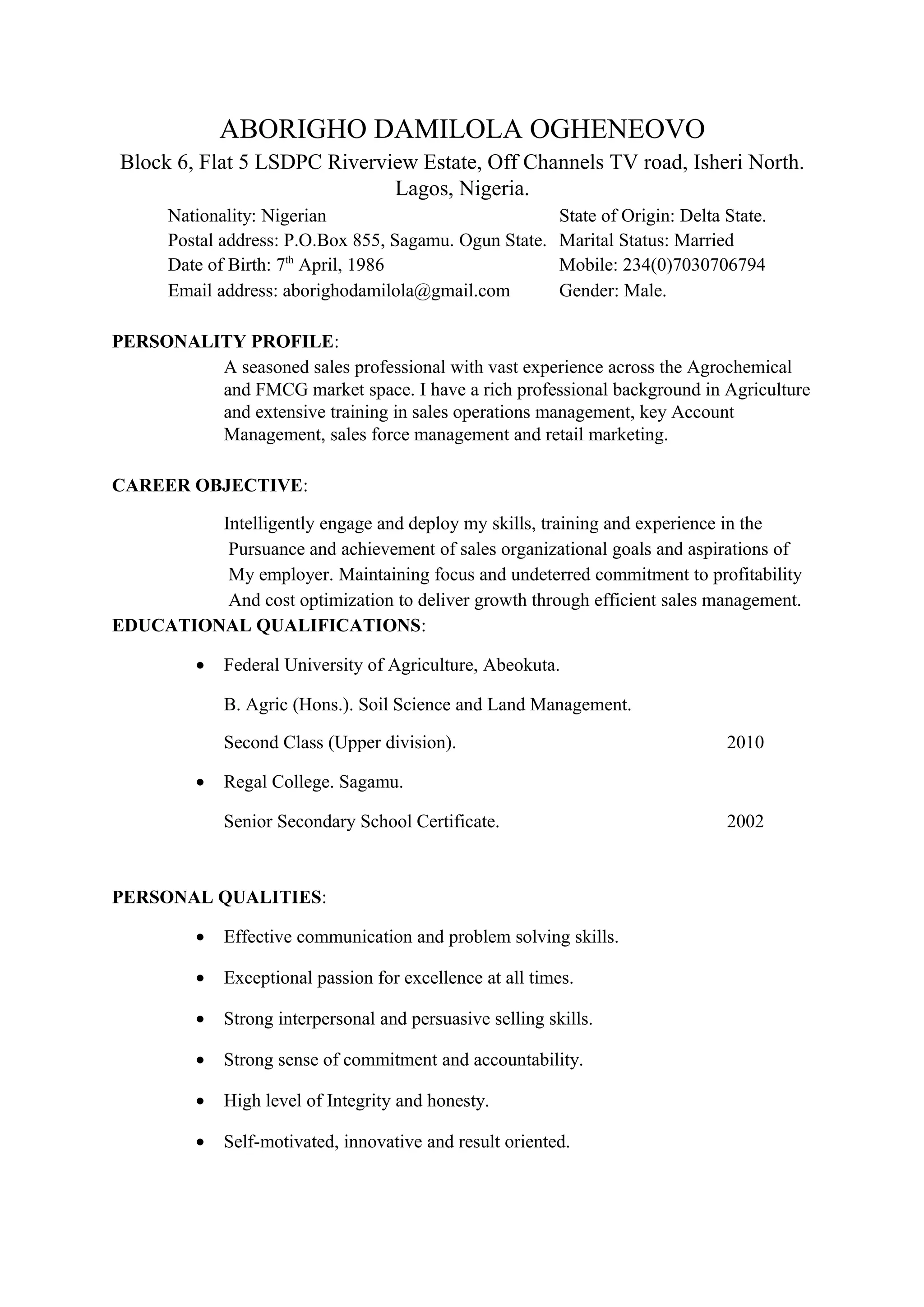 Aborigho Damilola (CV) | PDF