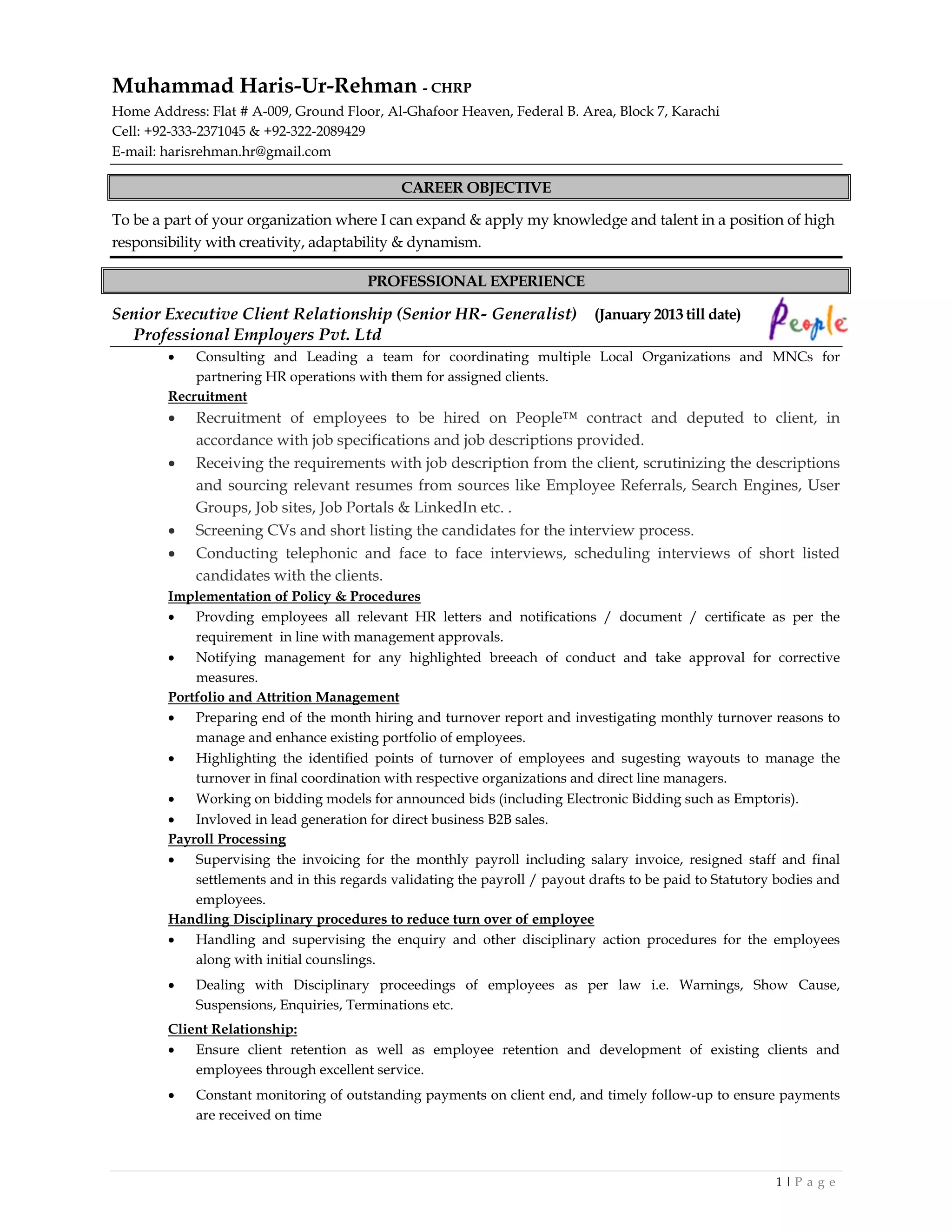 Resume- Muhammad Haris ur Rehman | PDF