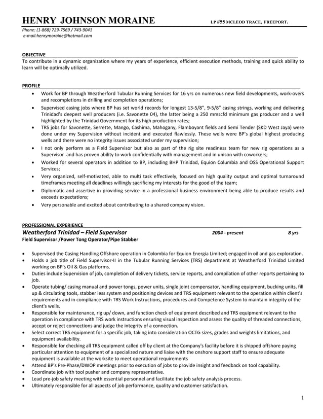 Henry Moraine's resume | PDF | Free Download