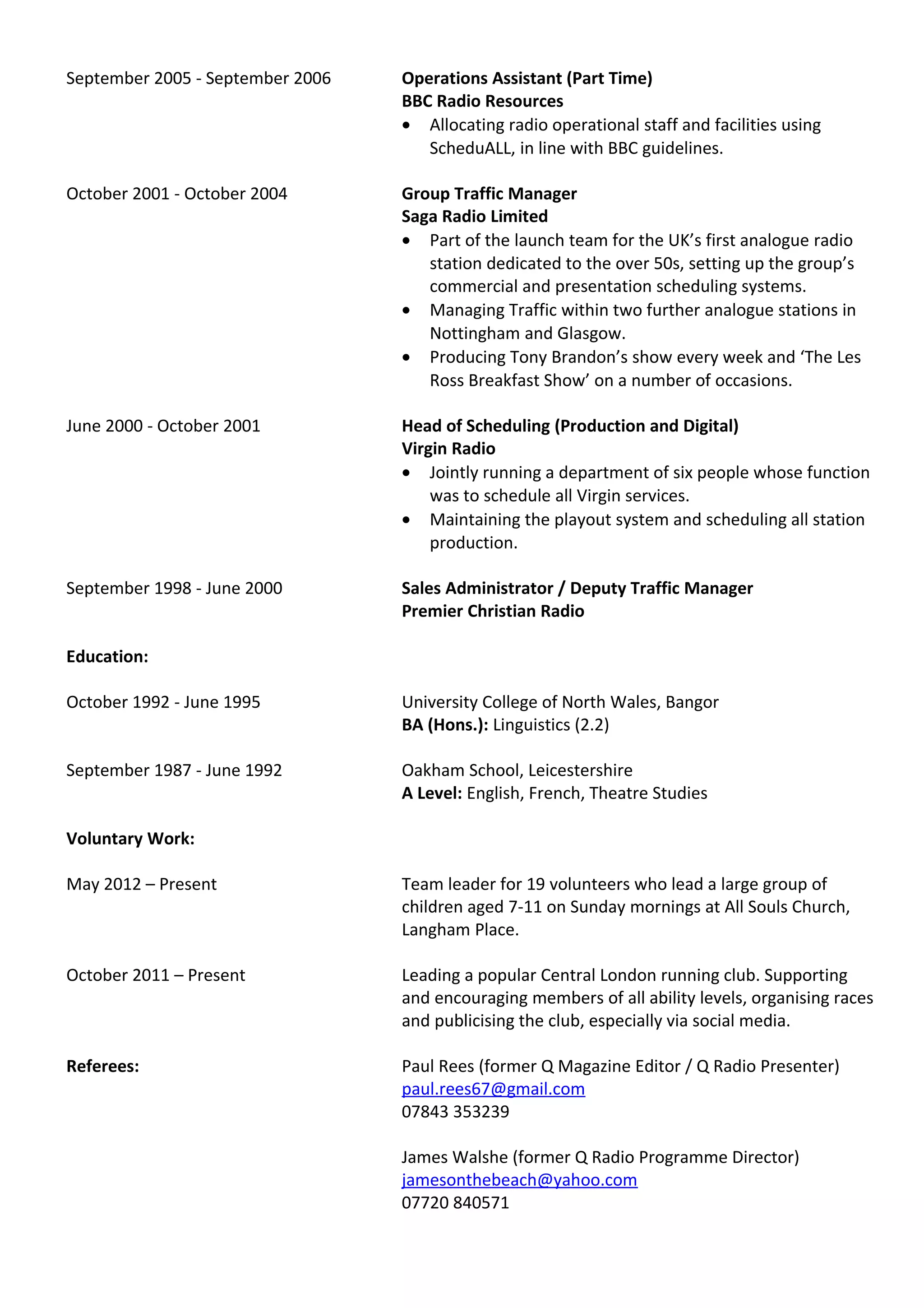 Andy Westcott's CV December '14 | DOC