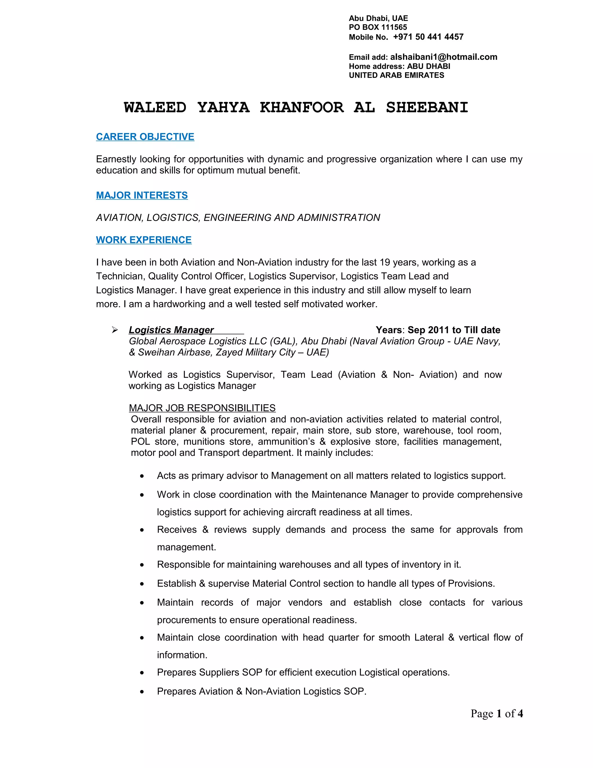 waleed_CV English 16-2 | DOC | Aviation Industry | Industries