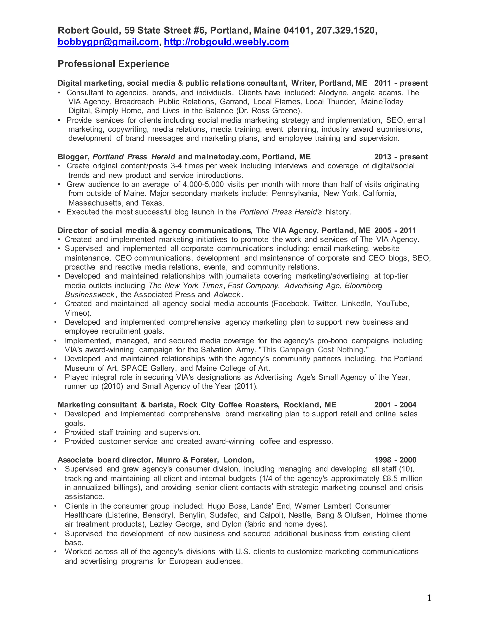 Resume Rob Gould | DOCX | Advertising Industry | Industries