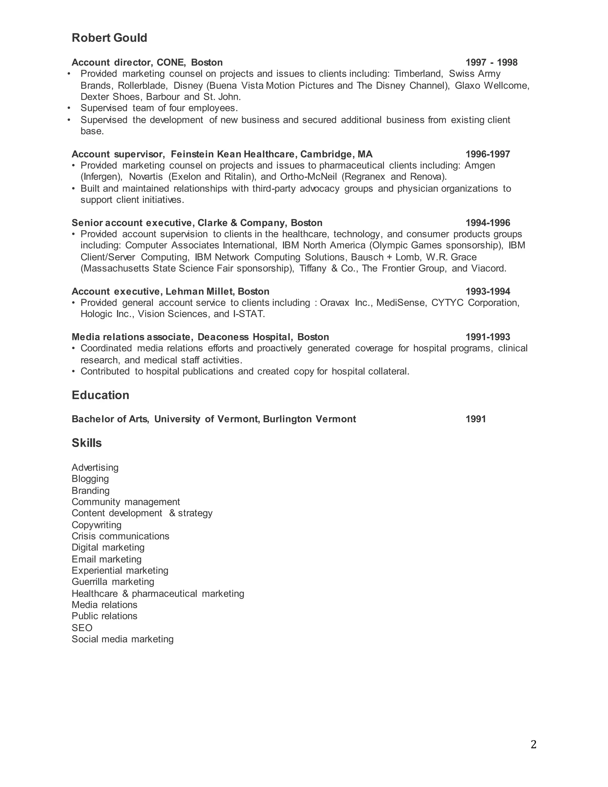 Resume Rob Gould | DOCX | Advertising Industry | Industries