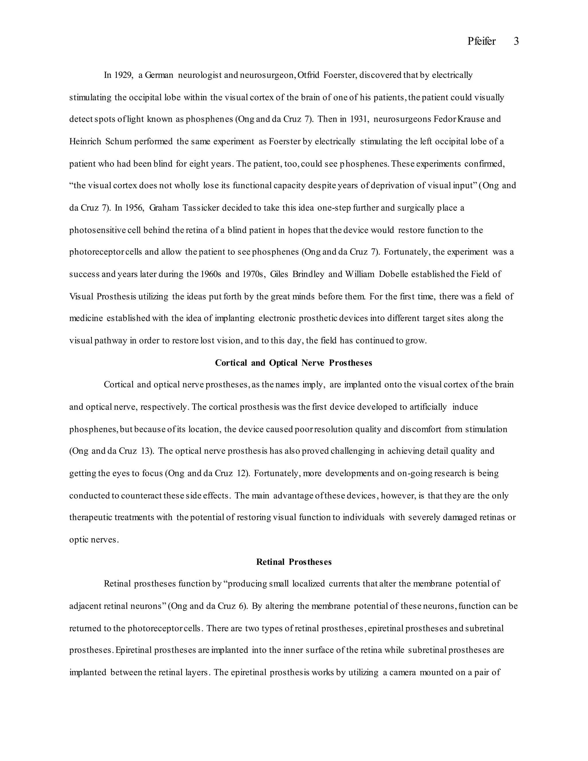 Artificial Implants and the Field of Visual Prosthesis Research Paper ...