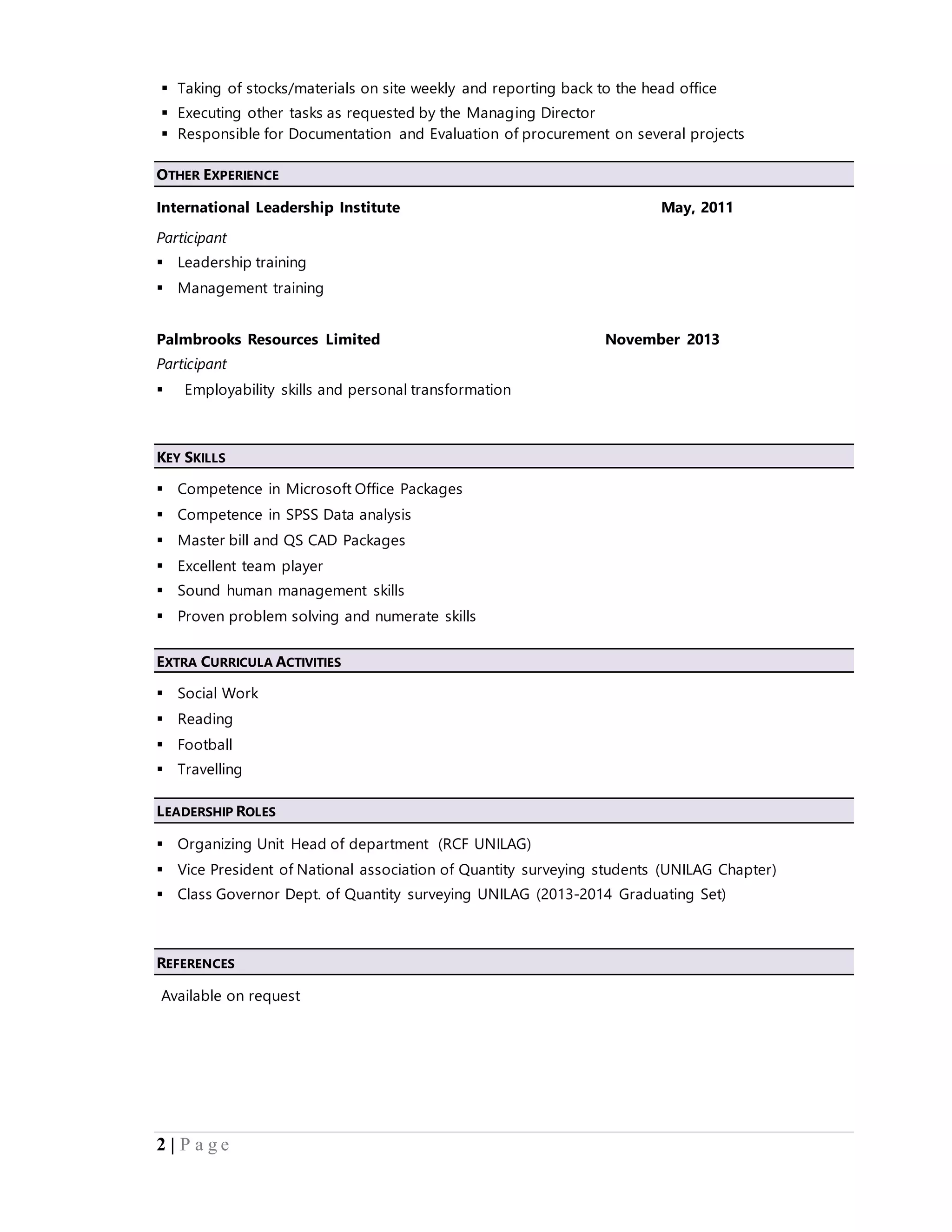 OLOSE OLUWAGBENGA RESUME | DOCX | Education