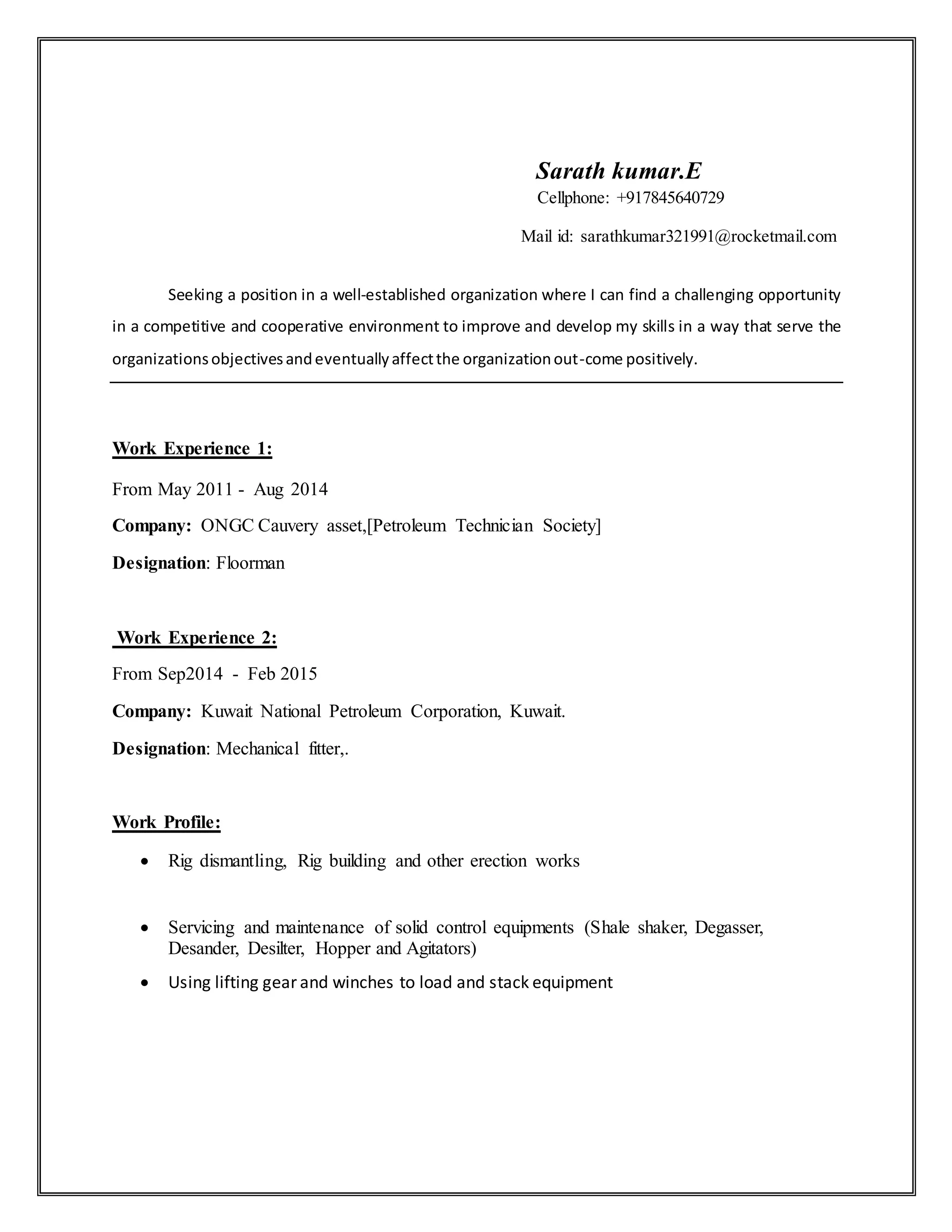 sarath floorman resume | DOCX