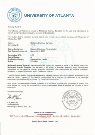 M Ammar Darwish_MBA Certificate | PDF