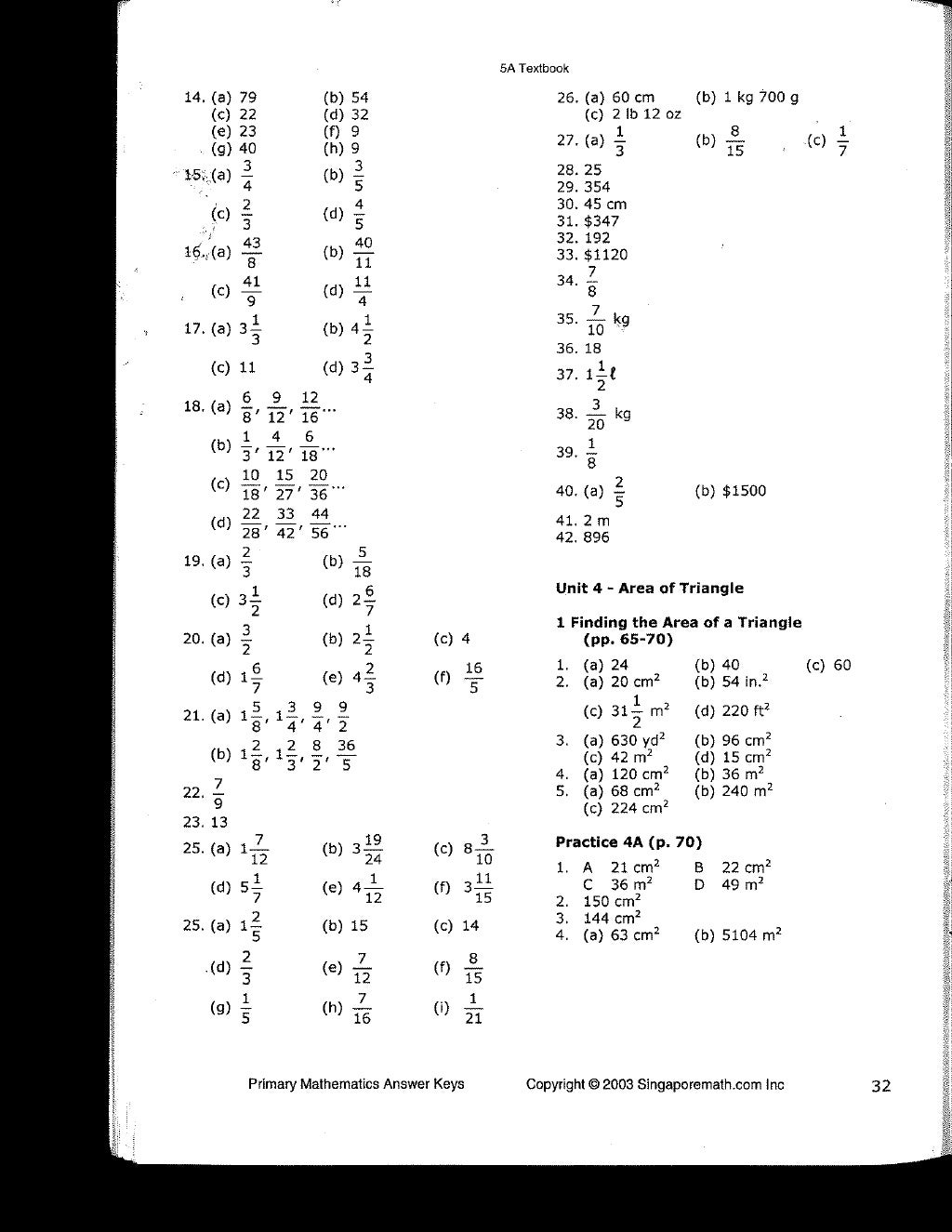 Singapore Math 5A Answer Keys Singapore Math 5A Answer Keys