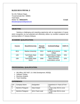 Bless Deva Priyan. S - Resume | PDF
