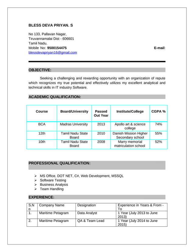 Bless Deva Priyan. S - Resume | PDF