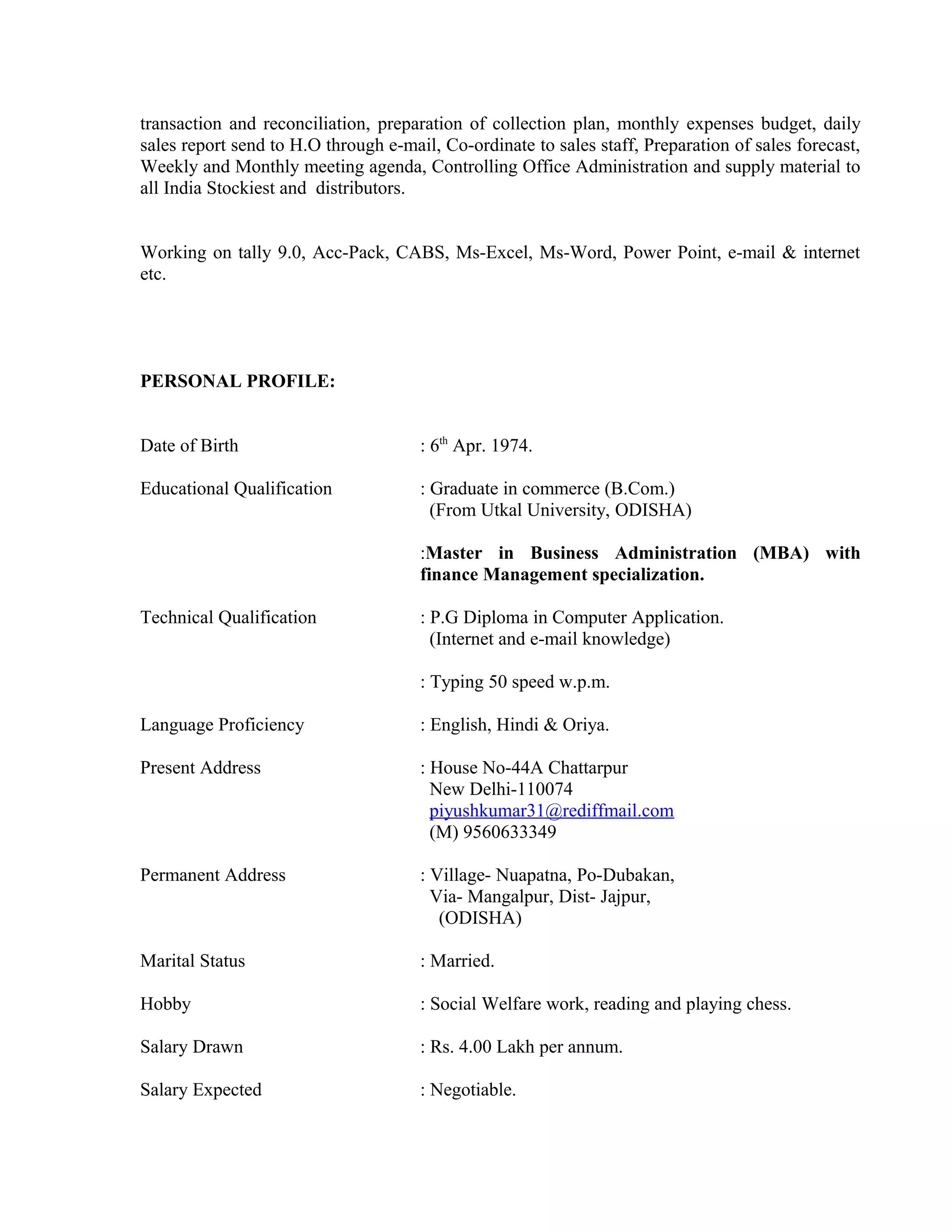 Resume of Piyush | PDF
