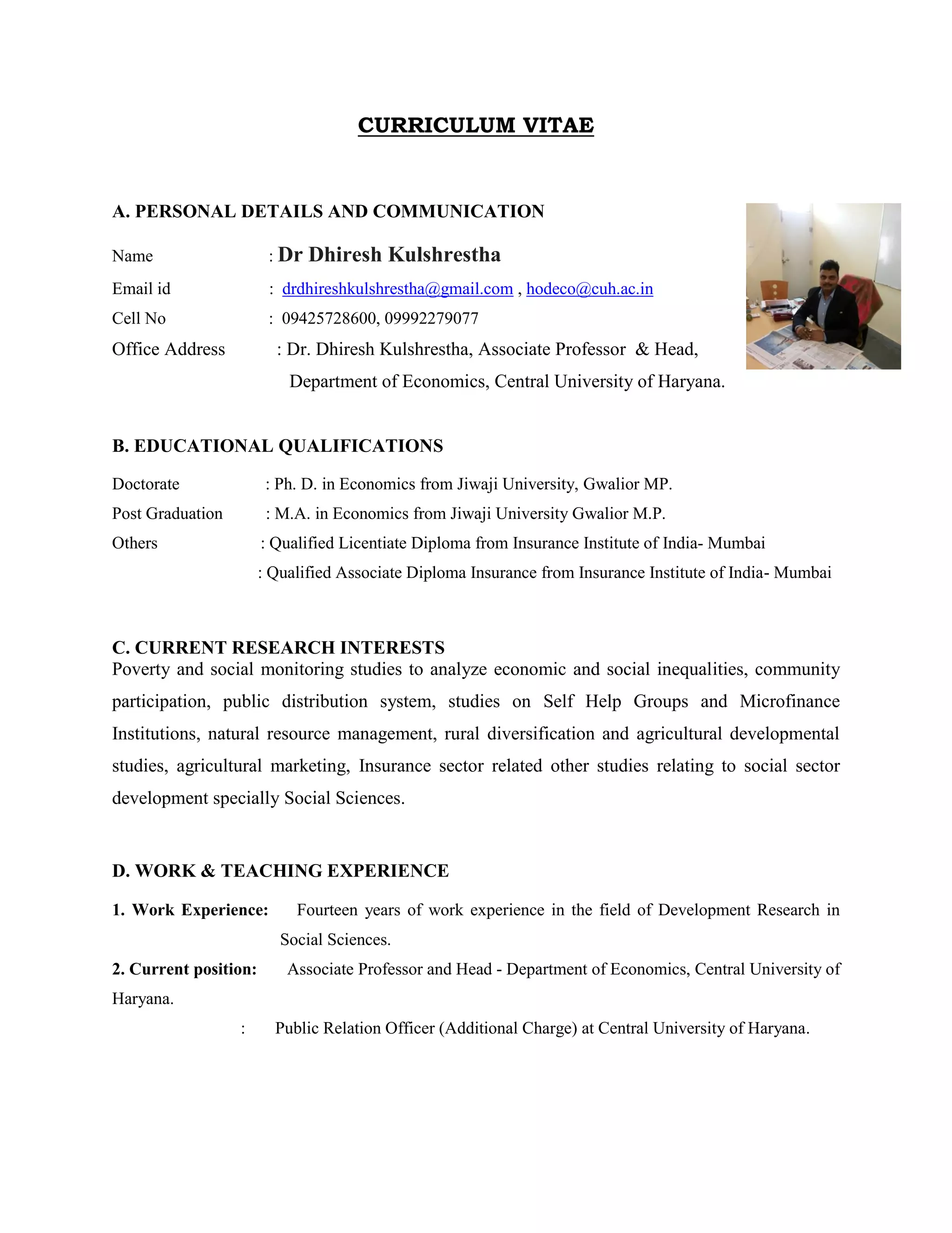 updated CV Dr Dhiresh | PDF