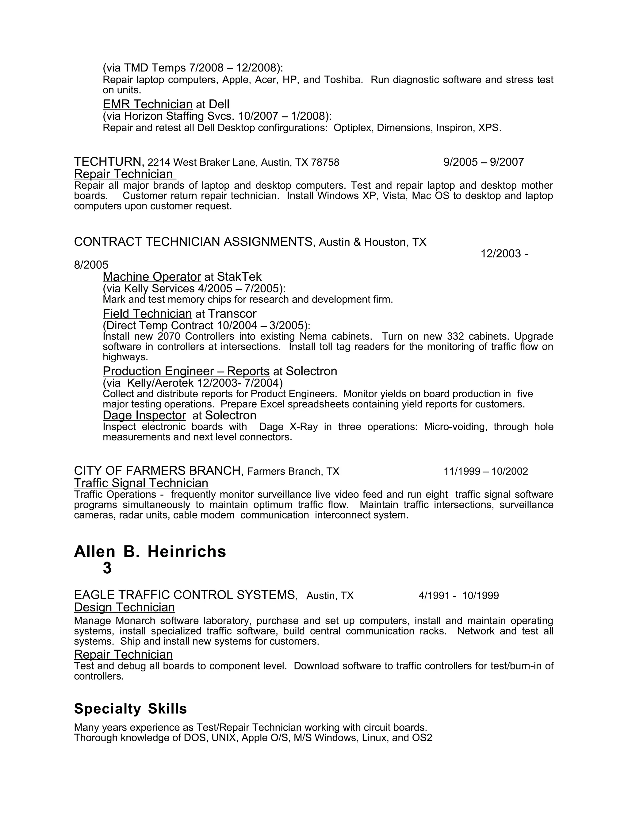 ALLEN HEINRICHS RESUME | DOC