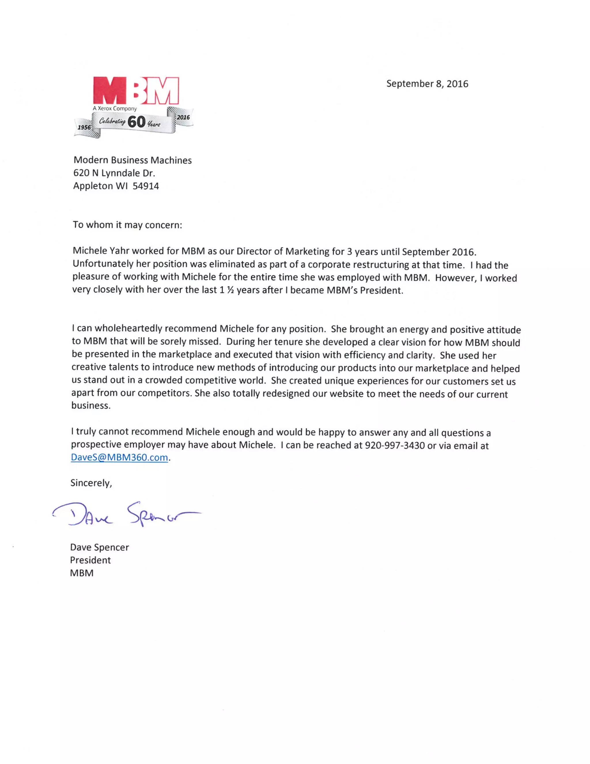 Michele Yahr Reference Letter | PDF