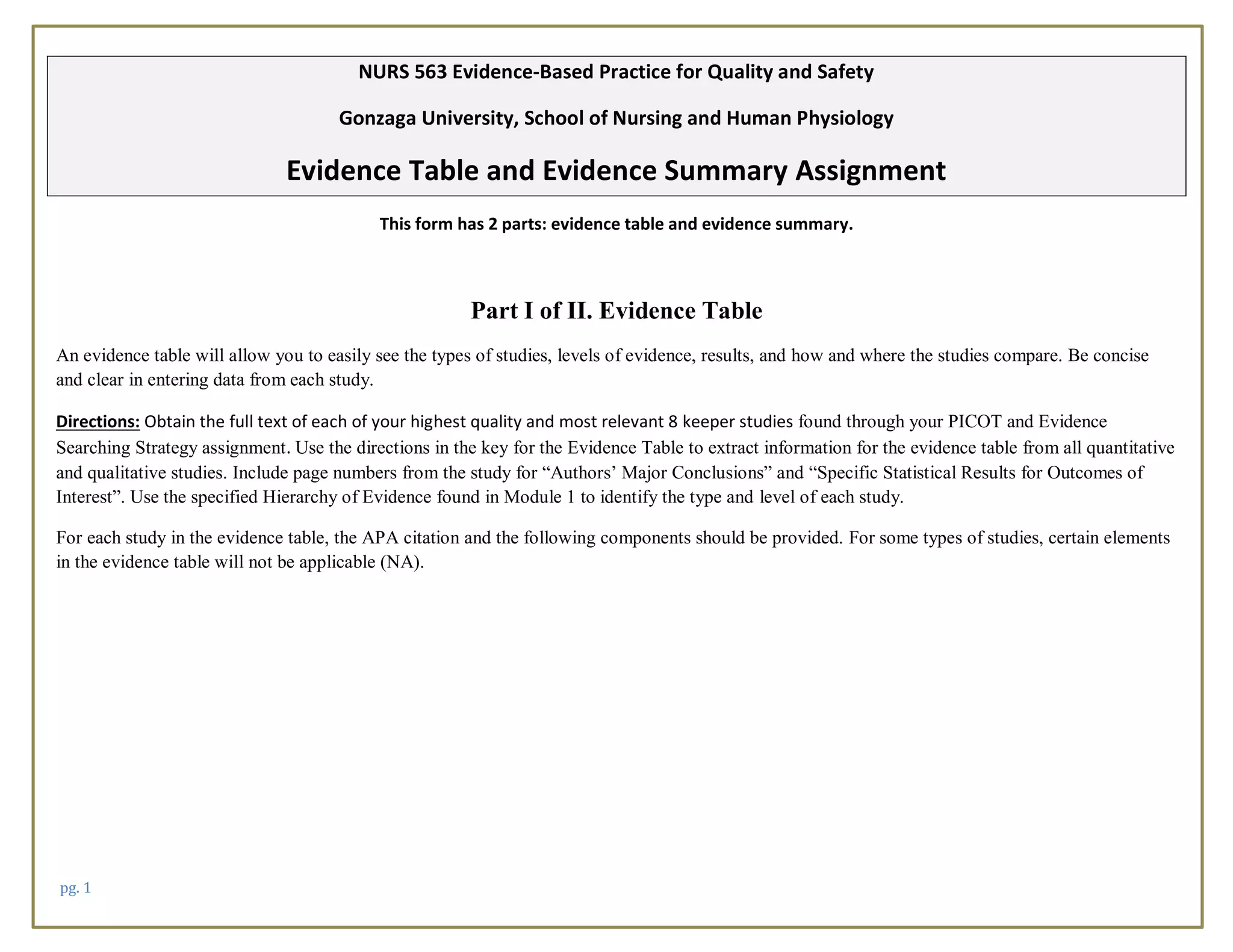 Evidence Table & Evidence Summary form RSMITH | PDF