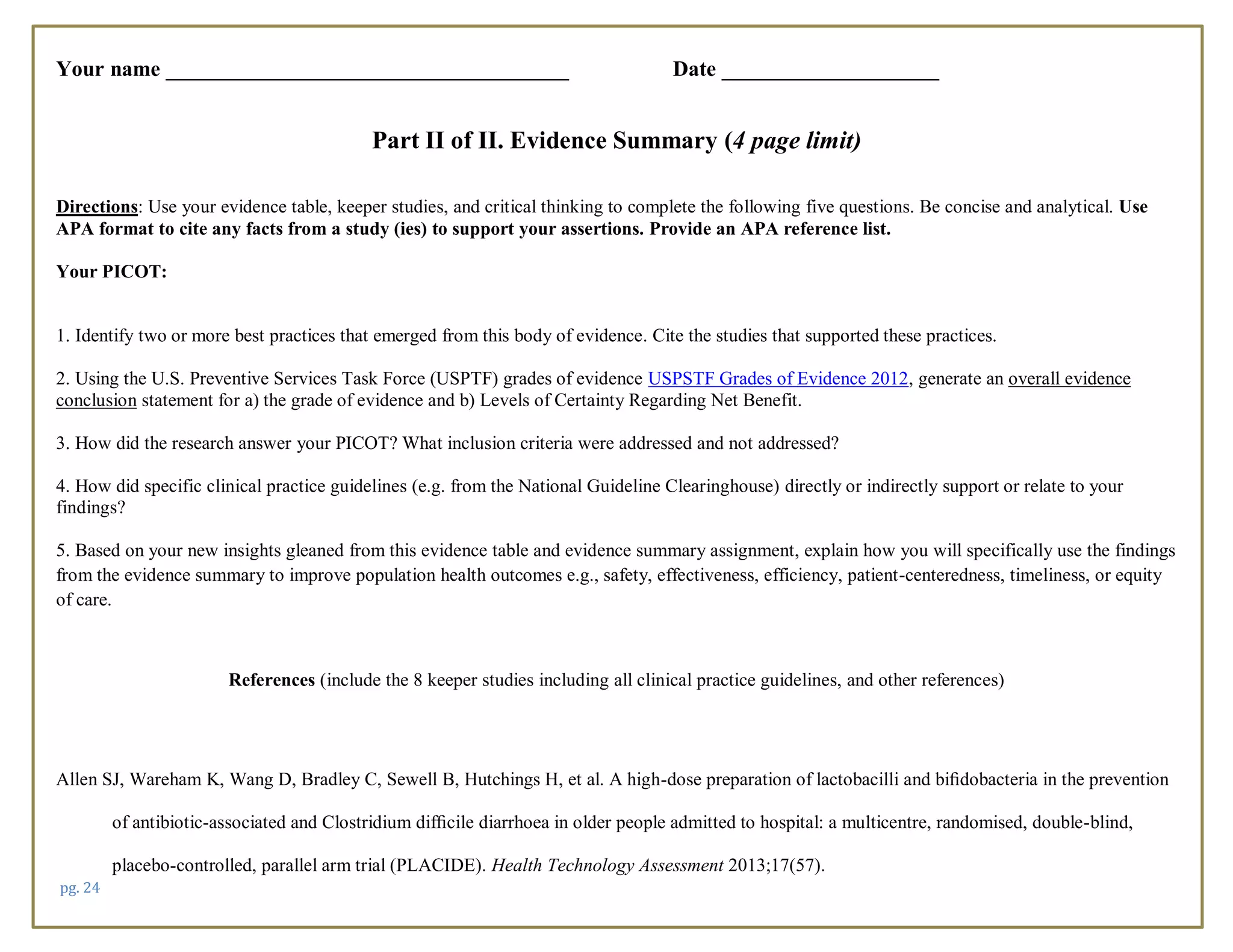 Evidence Table & Evidence Summary form RSMITH | PDF
