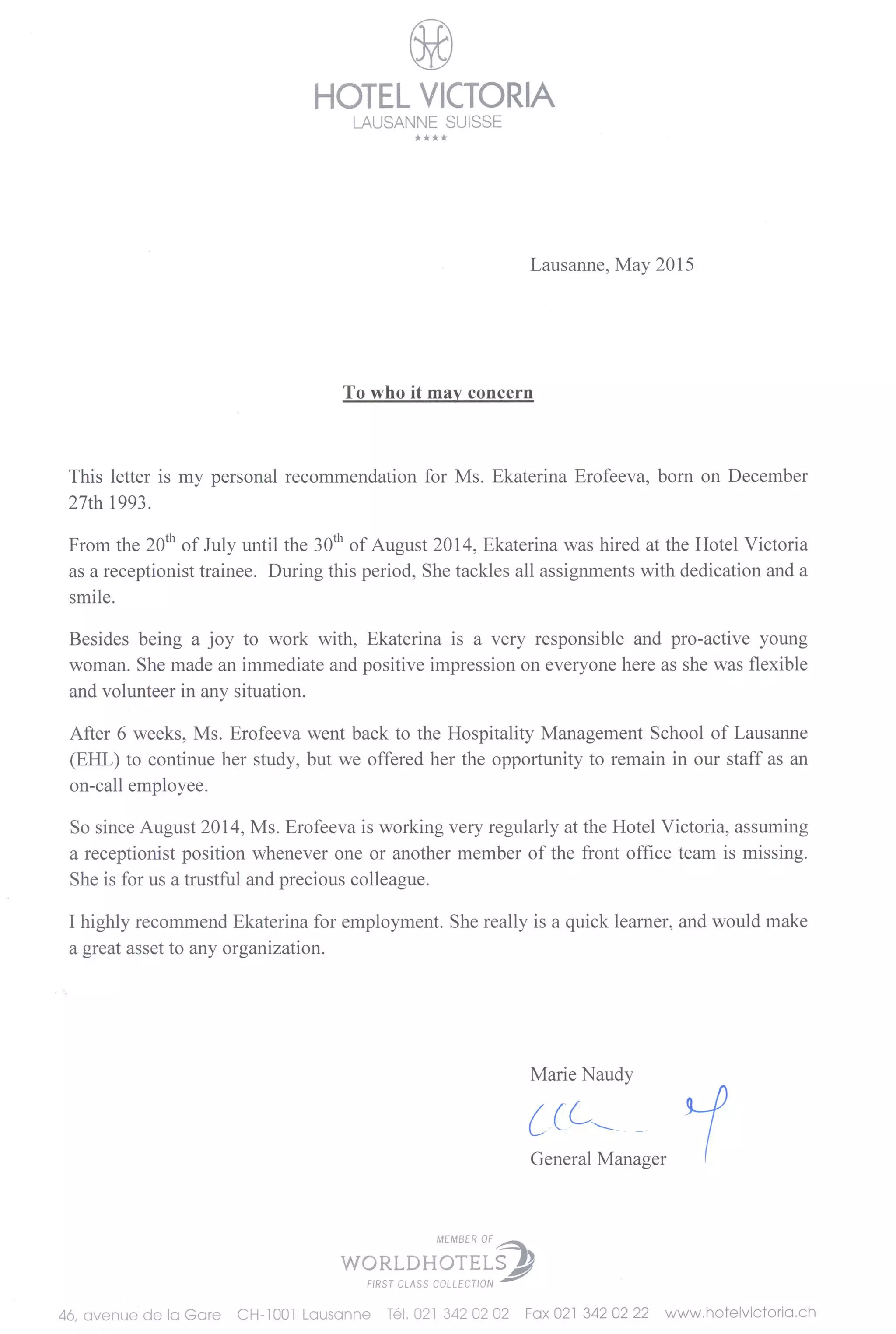 Victoria Recommendation Letter | PDF