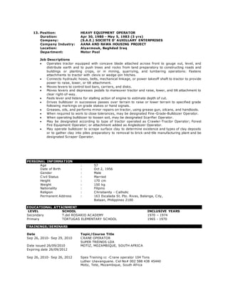 wilfredo guila resume crane operator | PDF