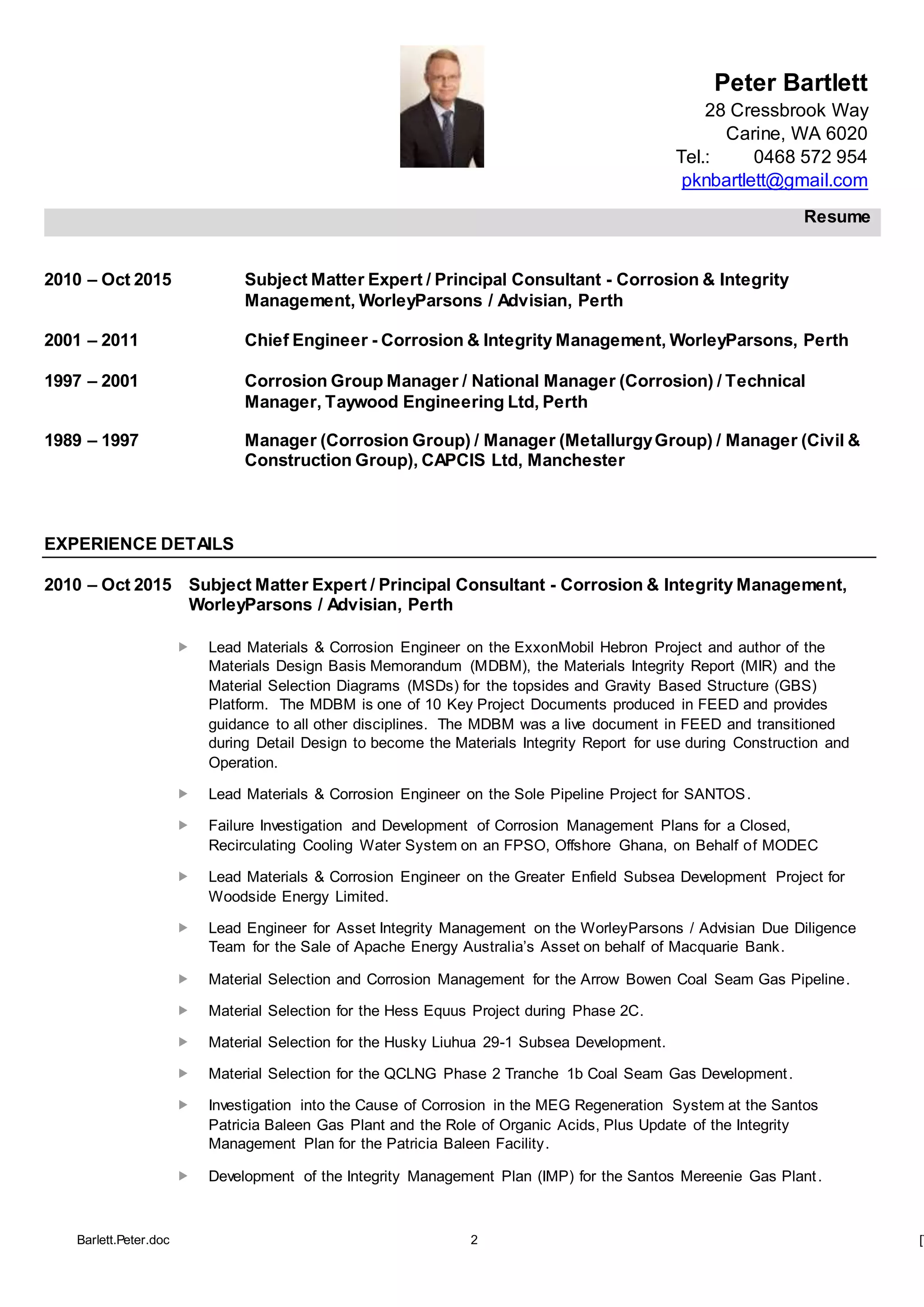 Peter Bartlett - Personal CV (March 2016) | DOCX