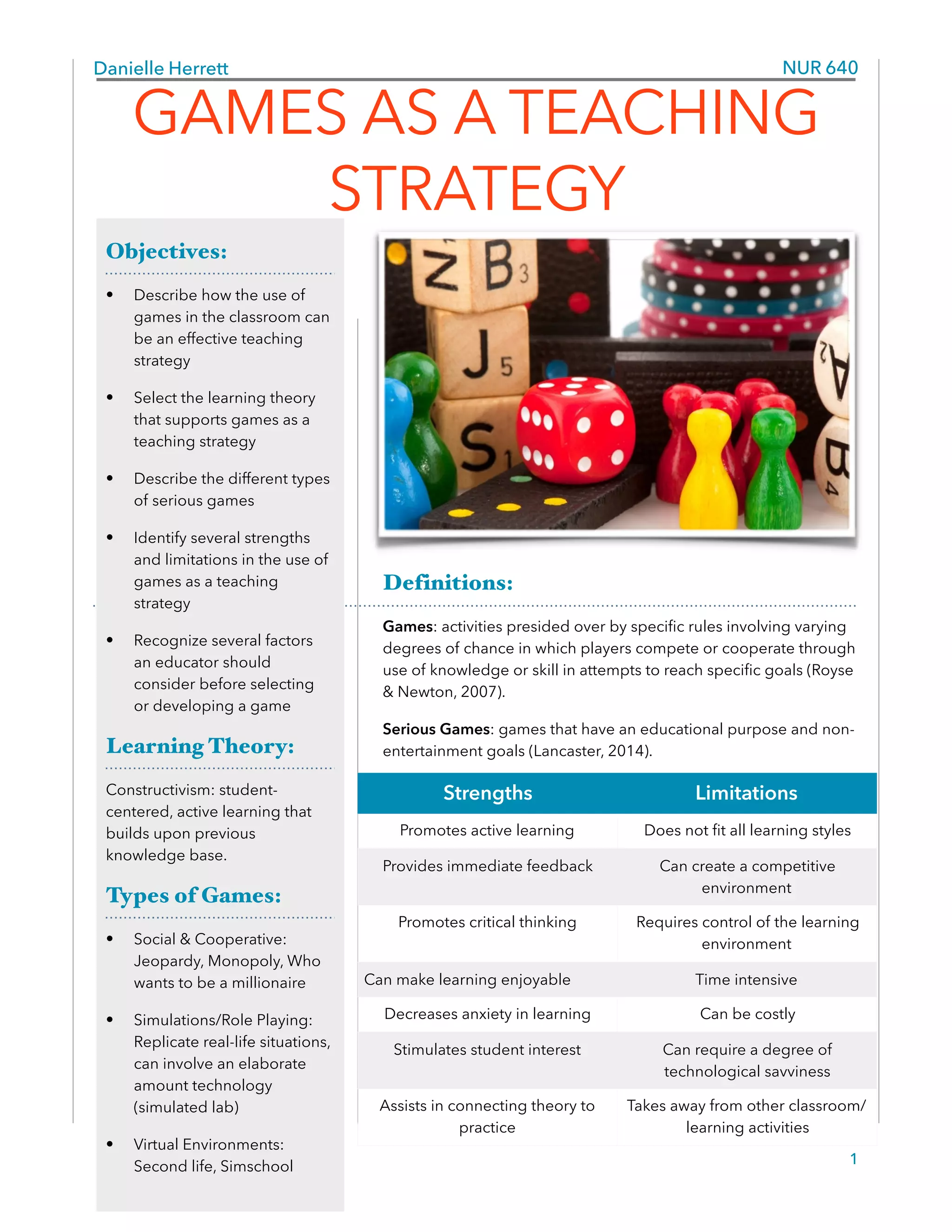 Games as a teaching strategy worksheet | PDF