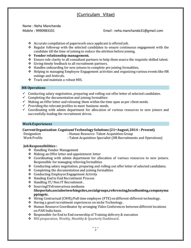 Neha CV_Updated | DOCX | Resume Writing and Advice | Job Search
