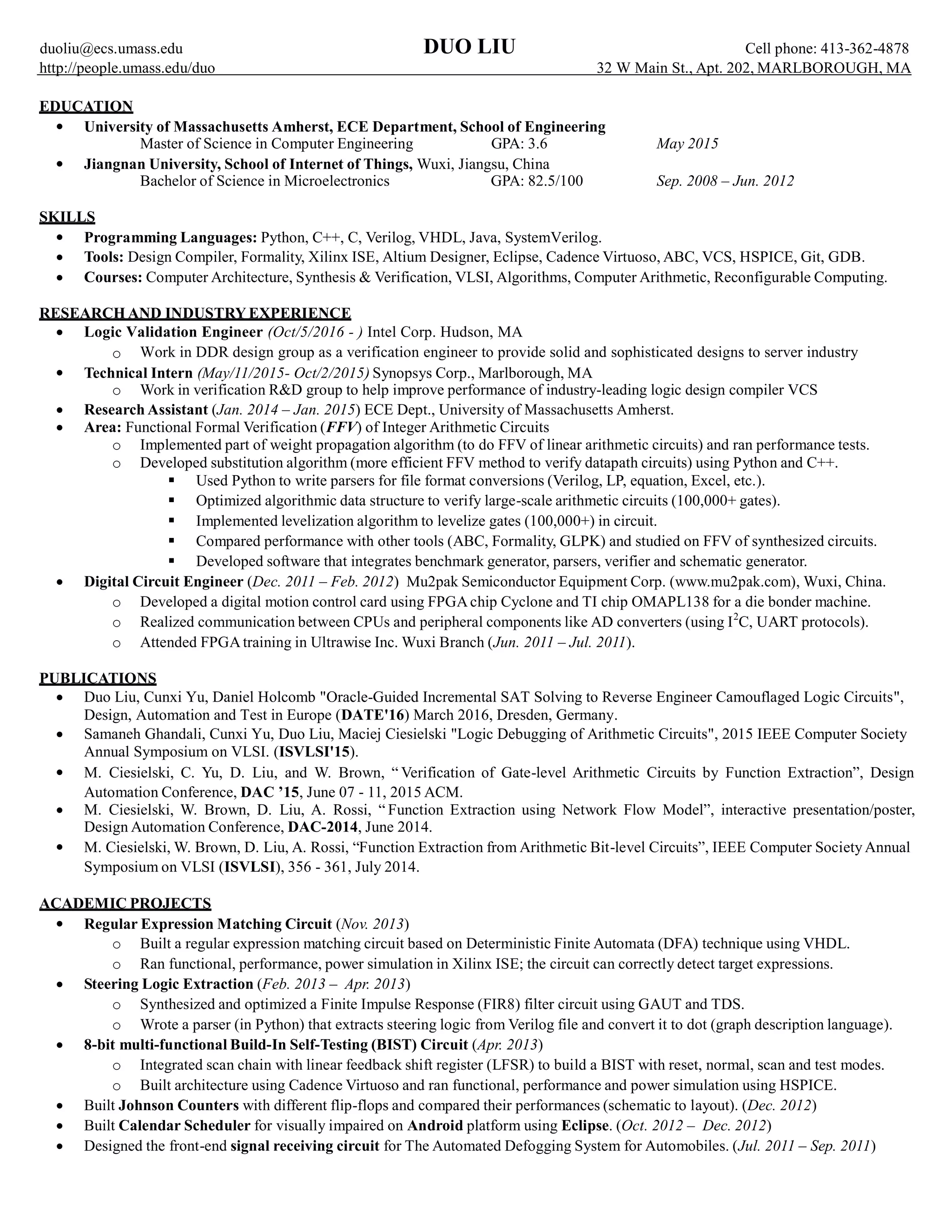 duoliu-resume-Oct7 | PDF | Computing | Technology & Computing