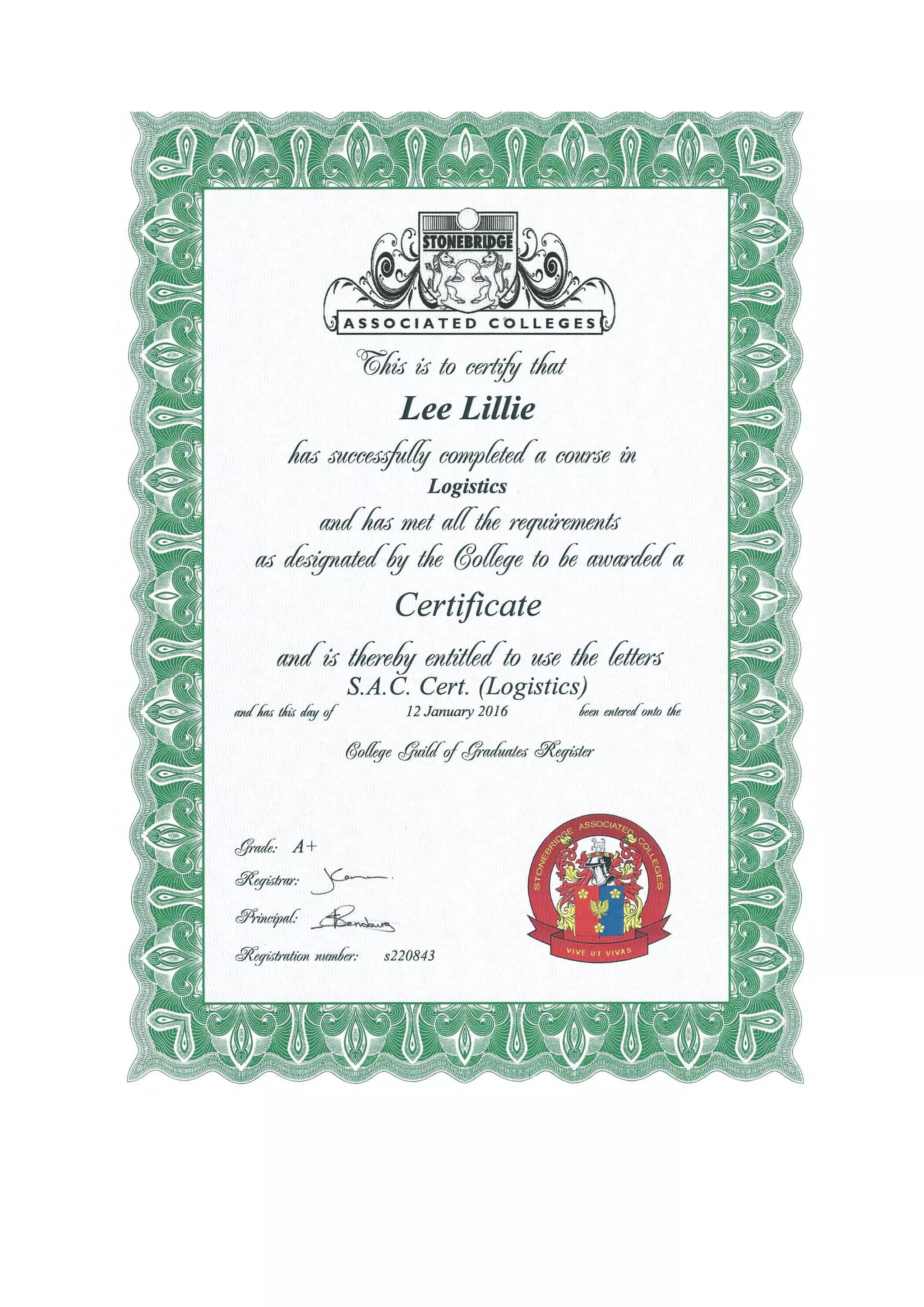 1. Logistics Course Certificate | PDF
