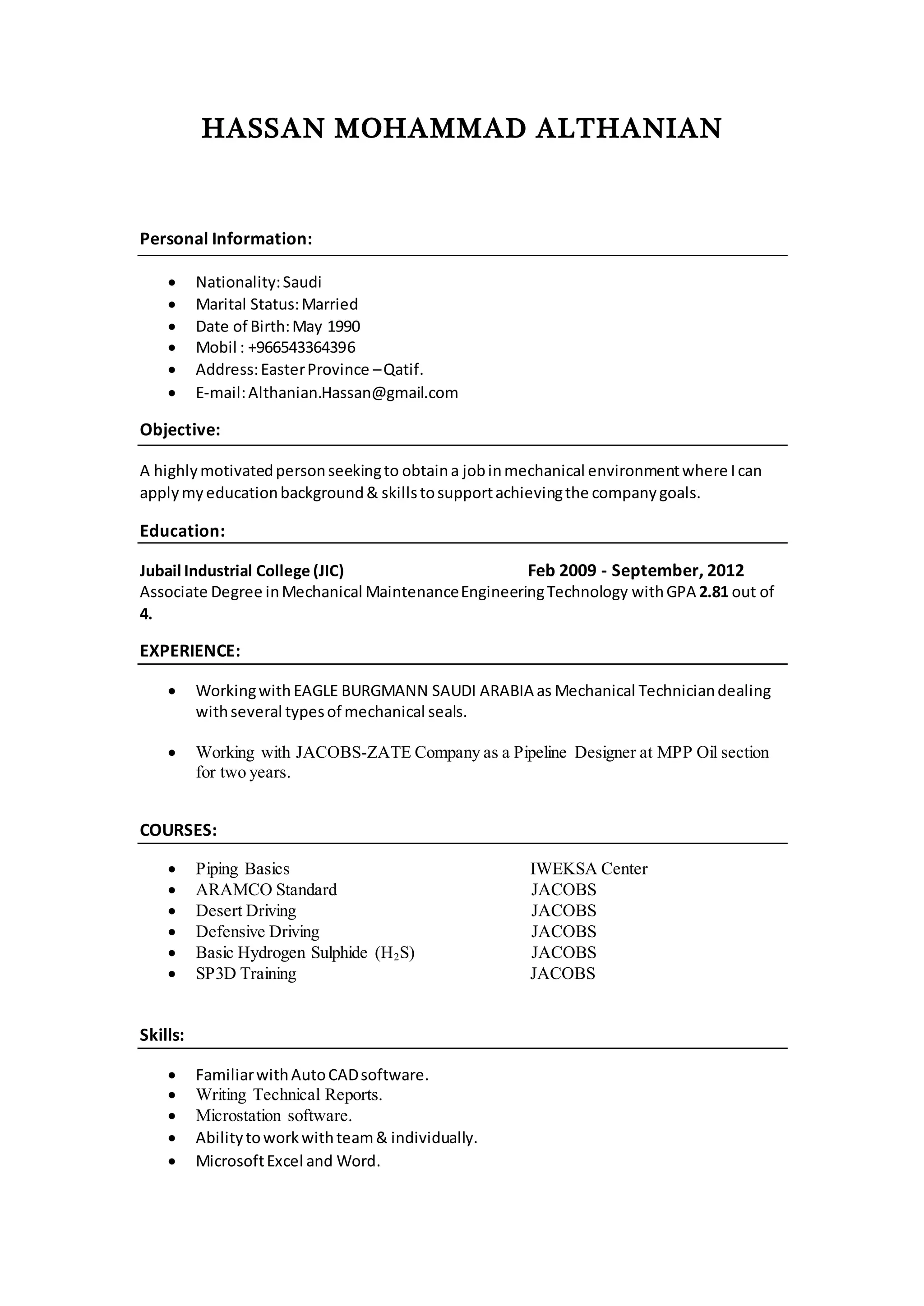 HASSAN cv | DOCX | Chemistry | Science
