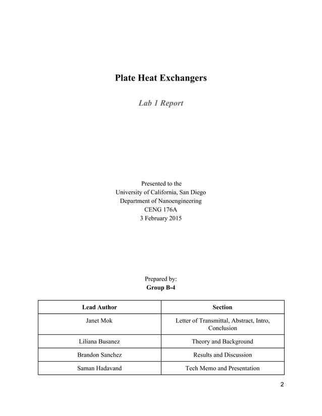 Plate Heat Exchanger Lab Report Group B4 | PDF