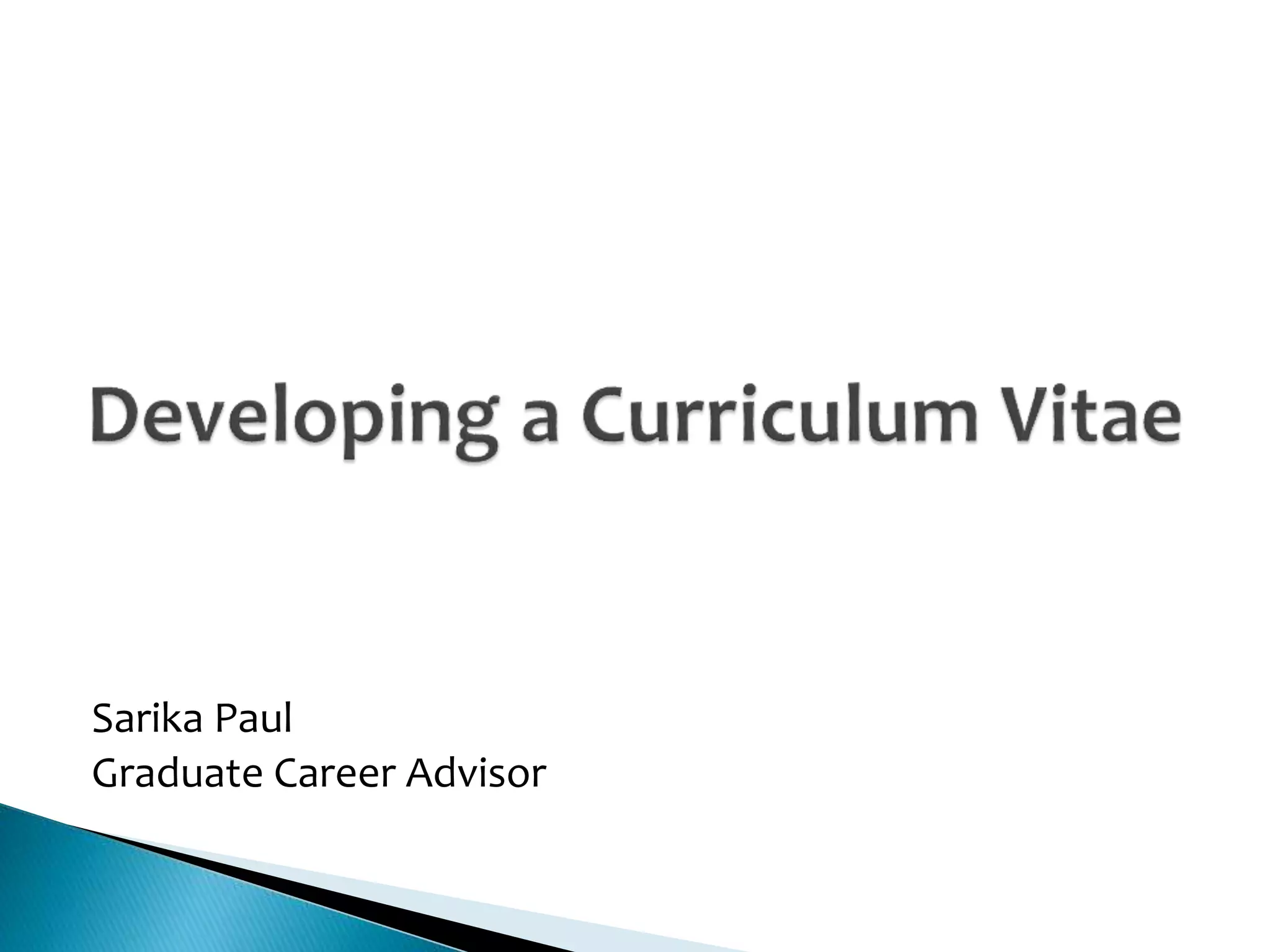 Developing a Curriculum Vitae | PPTX
