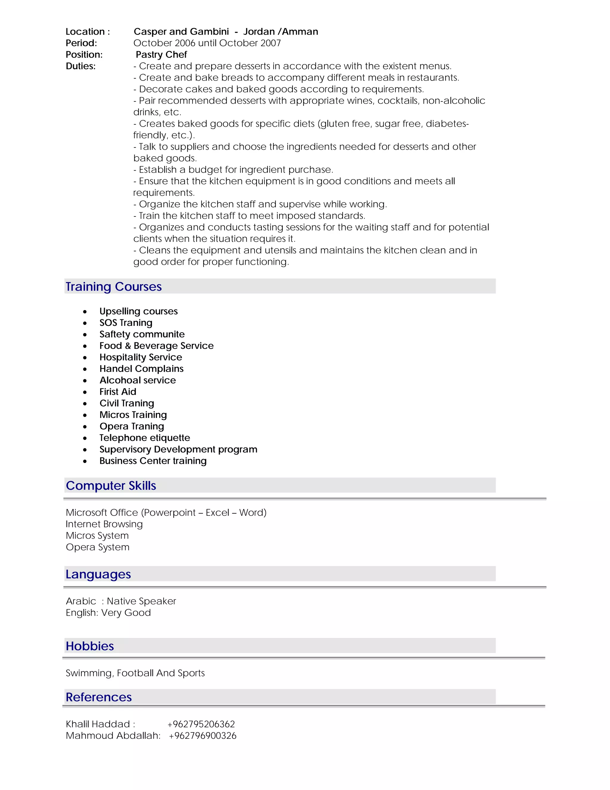 Yazan CV cc | PDF | Hospitality Industry | Industries